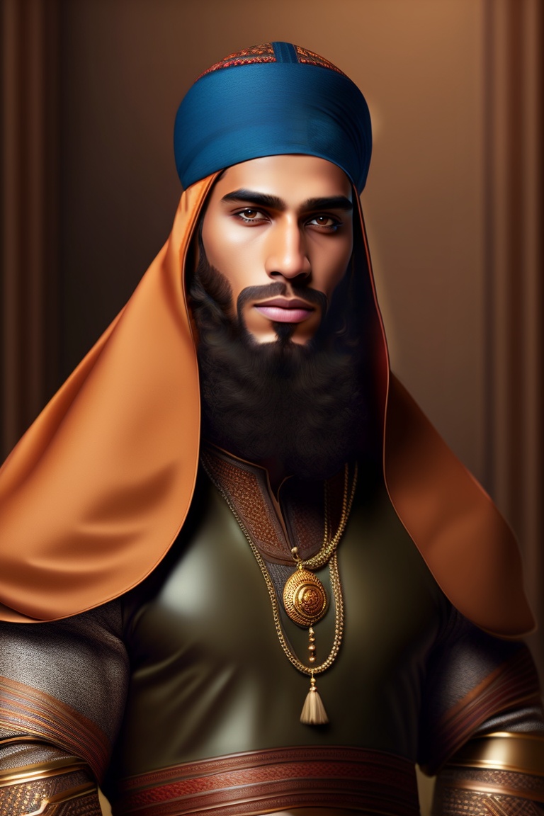 Lexica - Islamic scholer, strong man, see camera, wear islamic dress