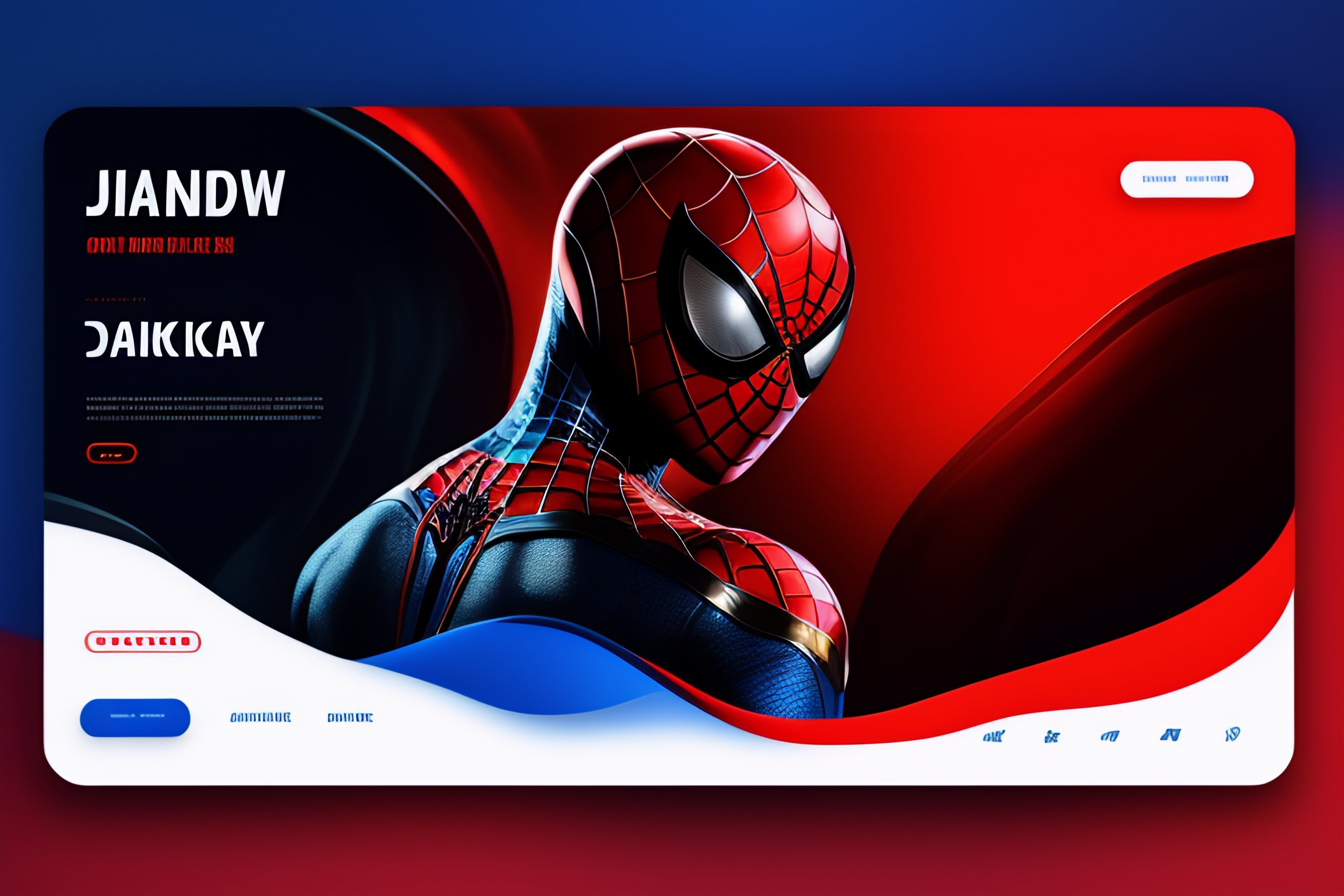 Lexica - Beautiful landing page for a spiderman website, dark theme, black red and blue color ...