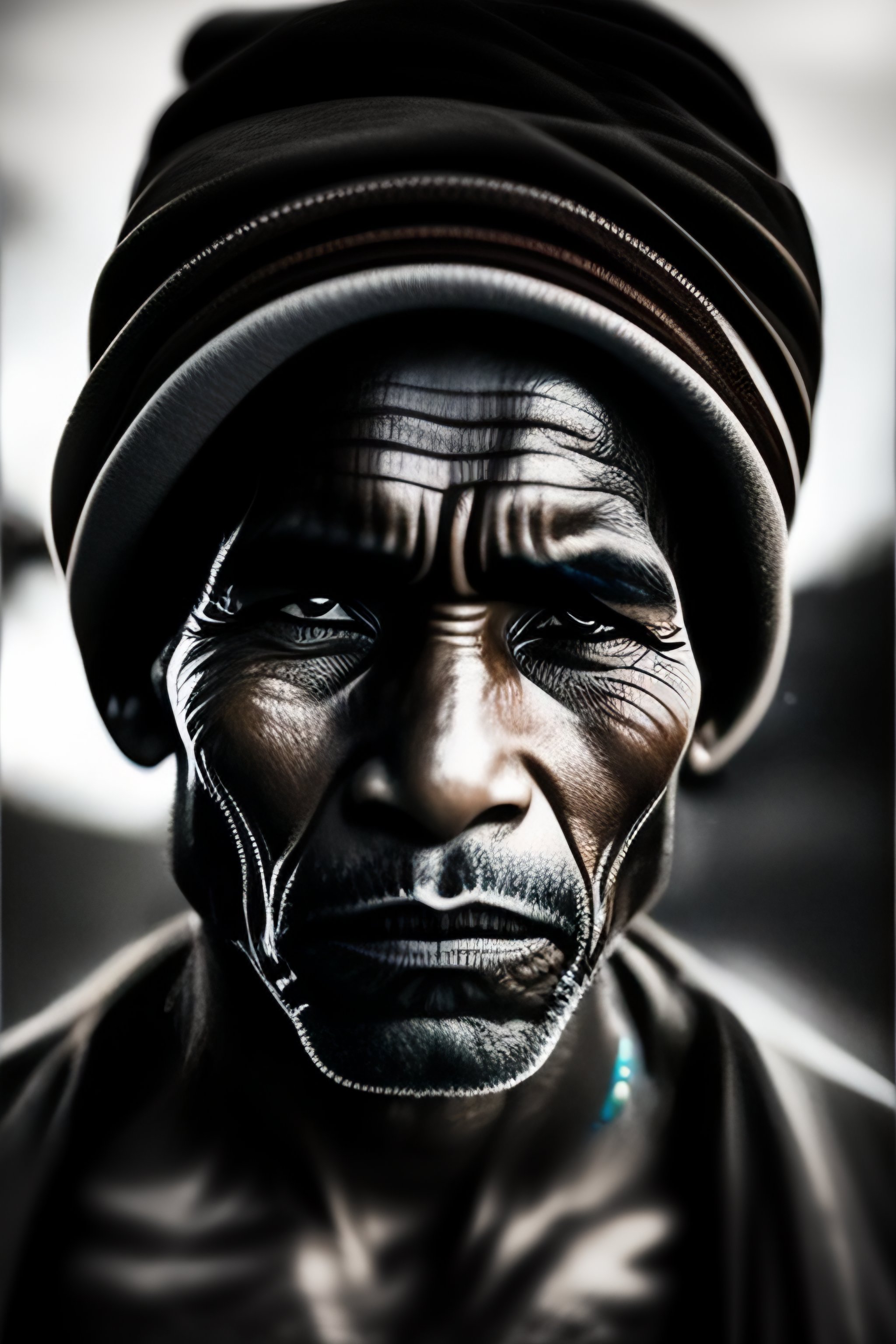 Lexica - Portrait of tribal colombian, brazilian man crying