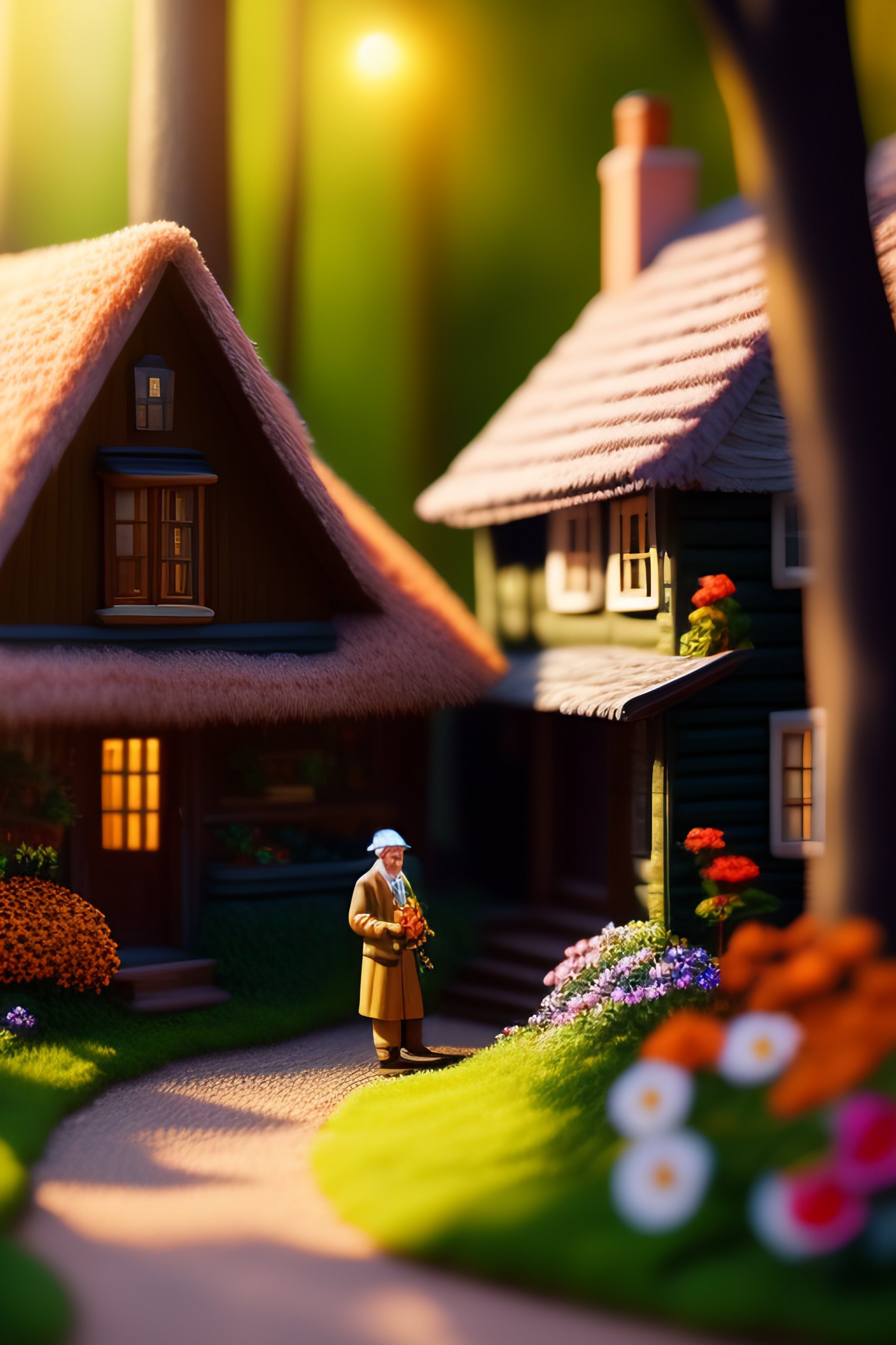 Lexica - Realistic miniature diorama village in North America, wooden ...