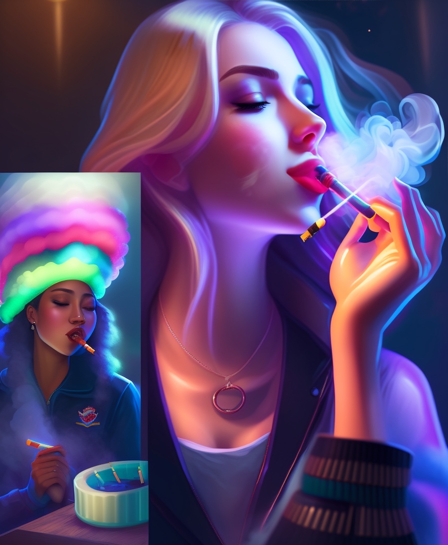 Lexica - E-girl lighting cigarettes in her mouth with her friends ...