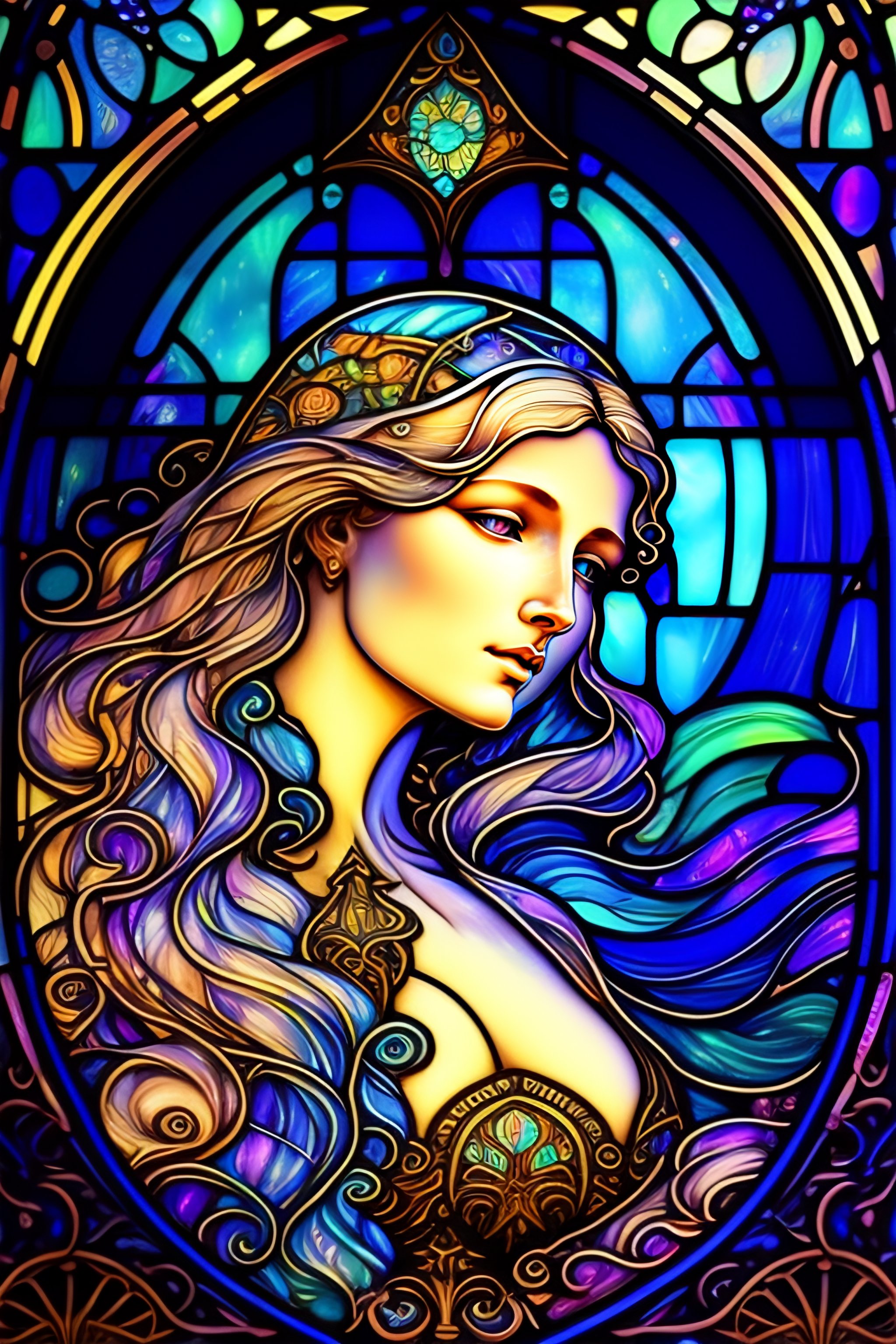 Lexica - Nouveau Mermaid Stained Glass Cathedral, Alphonse Mucha, James ...