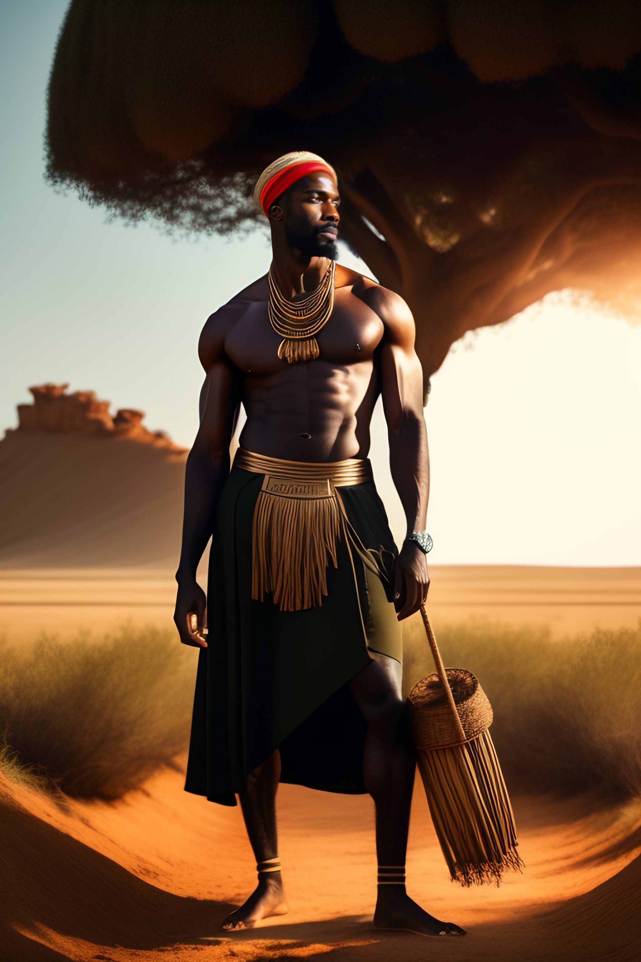 Lexica - Handsome black man with straw on head wearing straw skirt ...