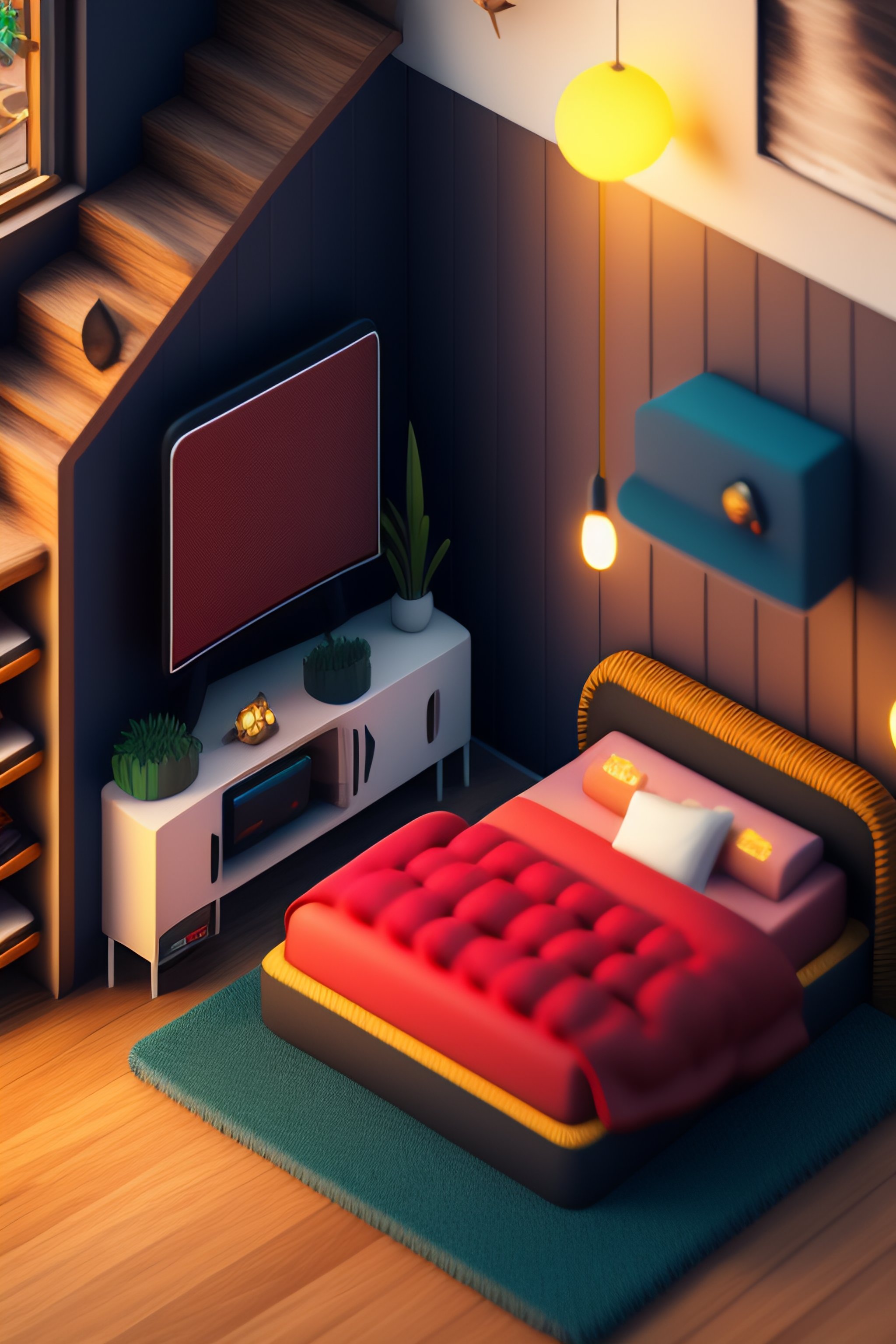 Lexica - Detailed isometric bedroom, video games, very cozy, nostalgia ...