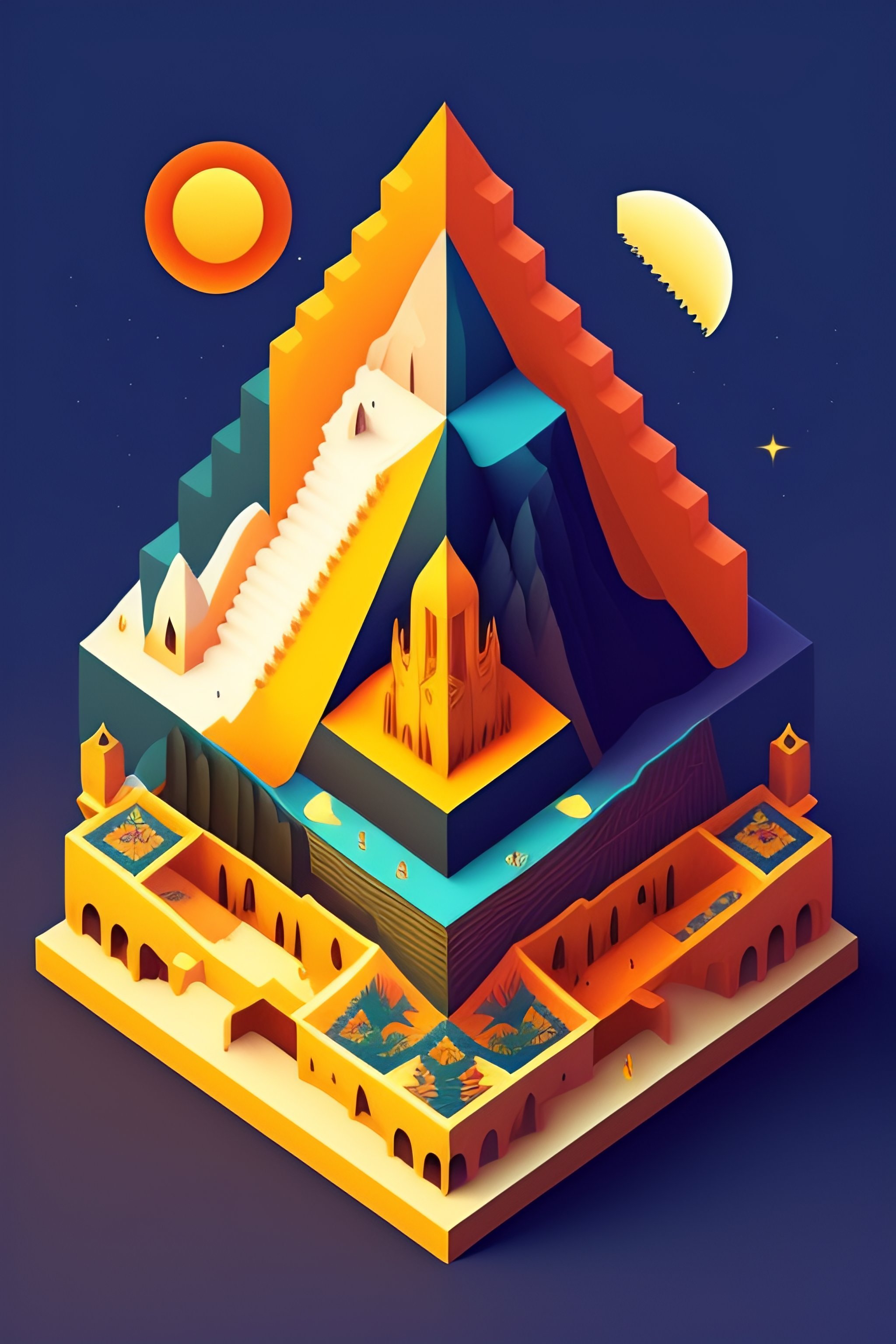 Lexica - Detailed isometric monument valley poster, symmetry, day and ...