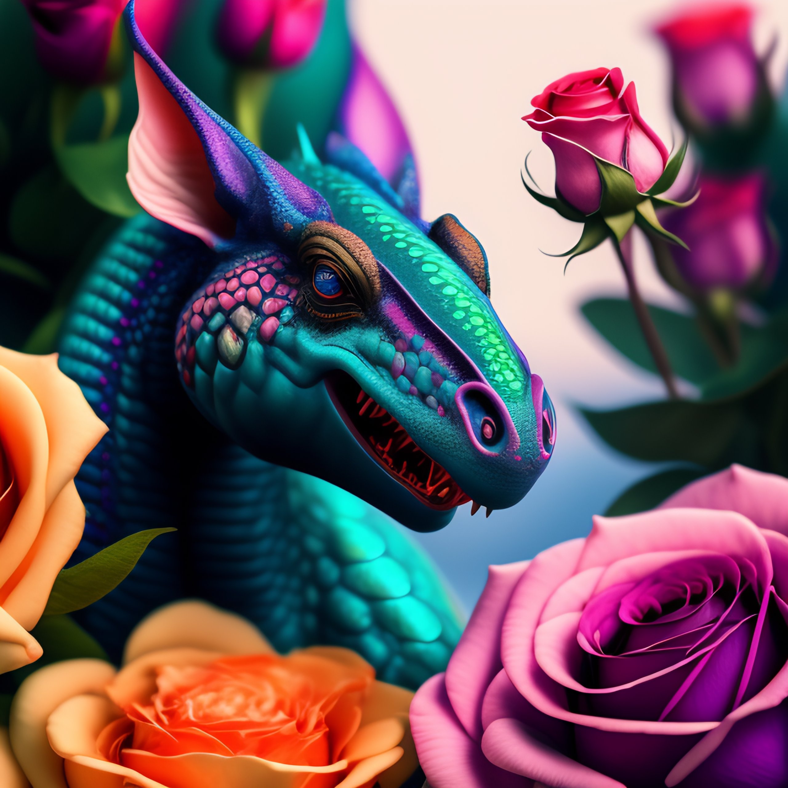 Lexica - Surreal fantasy, water color, baby dragon mixed with roses ...