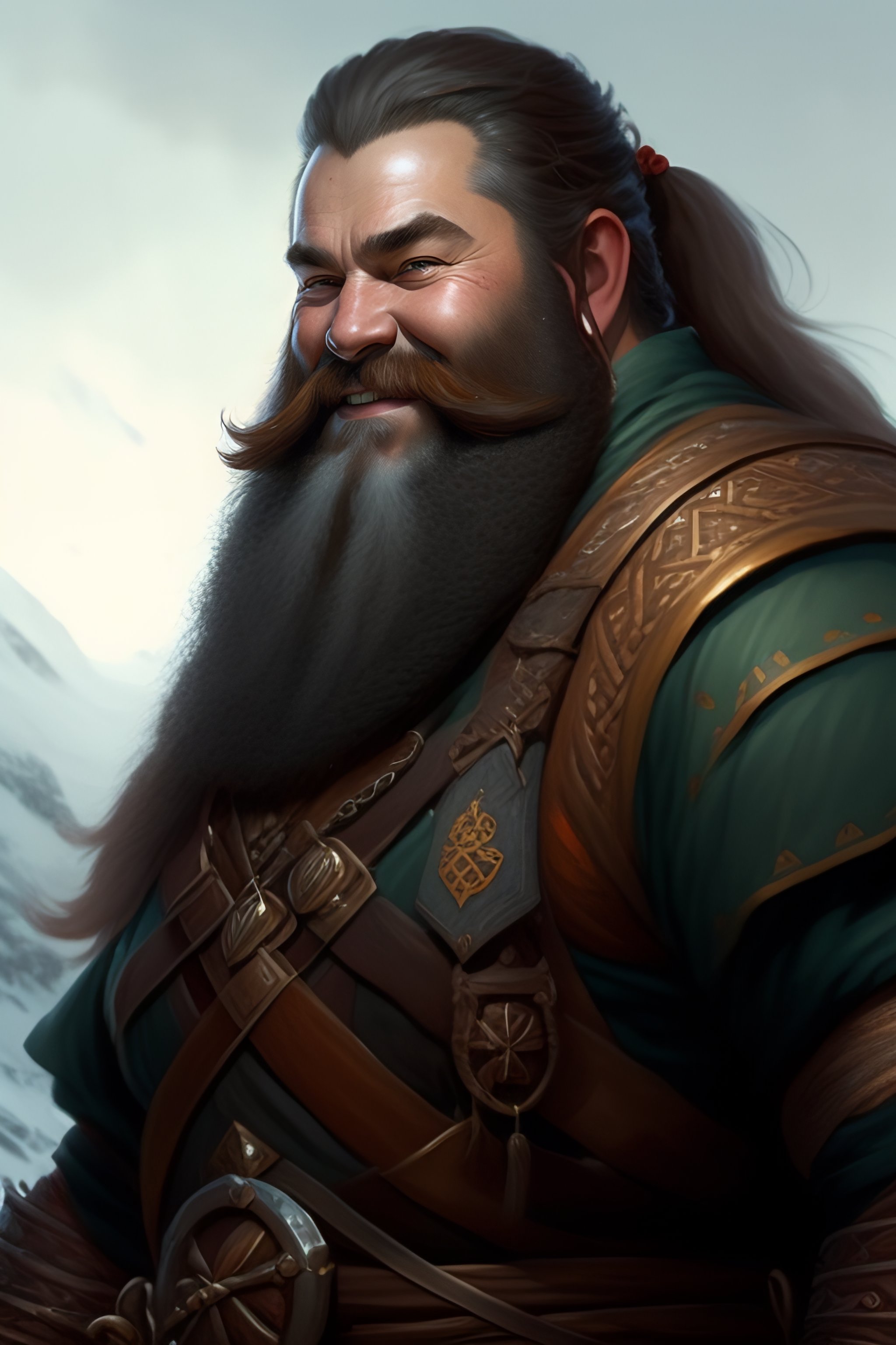 Lexica - Portrait of a happy dwarf farmer with beard, orcish axe and ...