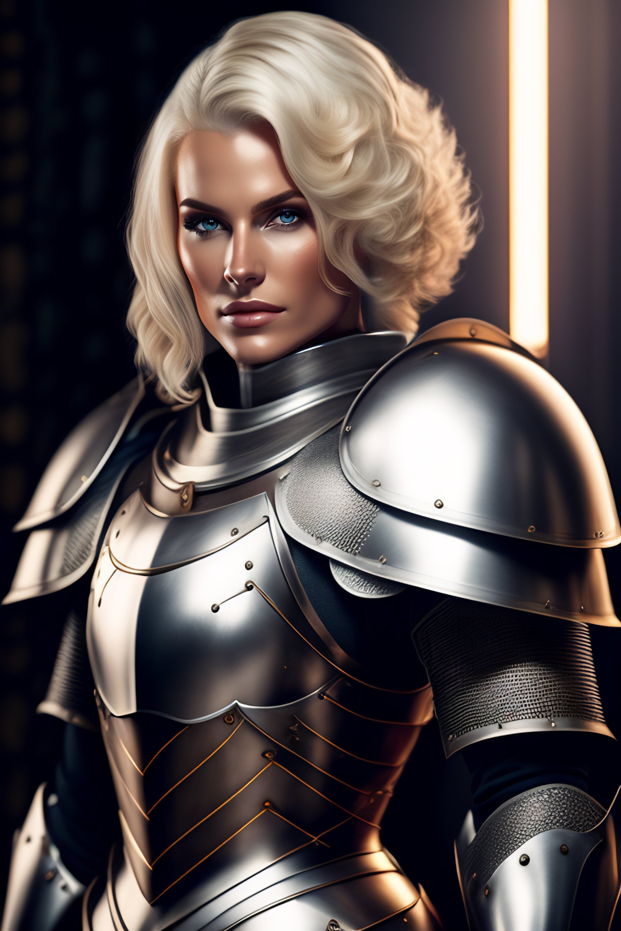 Lexica - A light caucasian female knight with short platinum hair ...