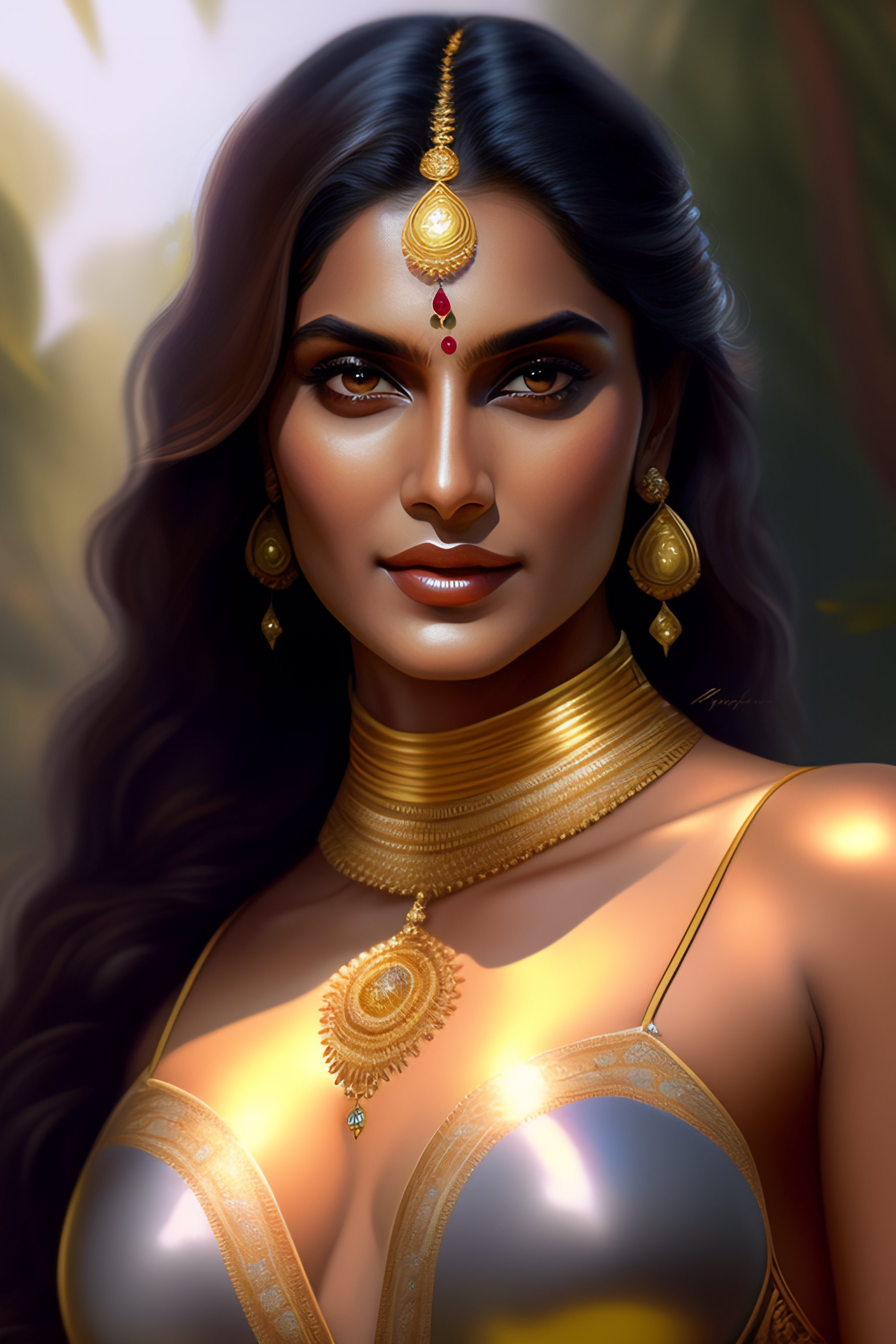 Lexica - Indian actress dimple hayathi, highly detailed, silver bra with golden line design ...