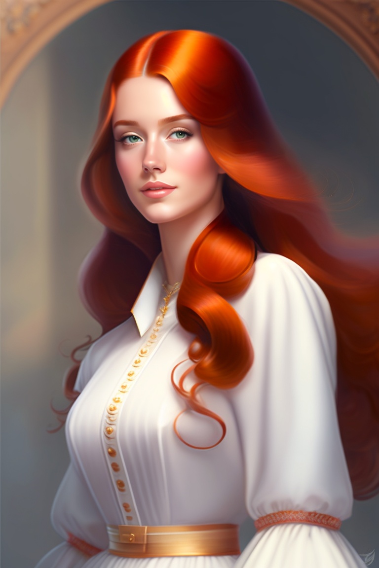 Lexica - Full view image of a beautiful lady with long straight red ...