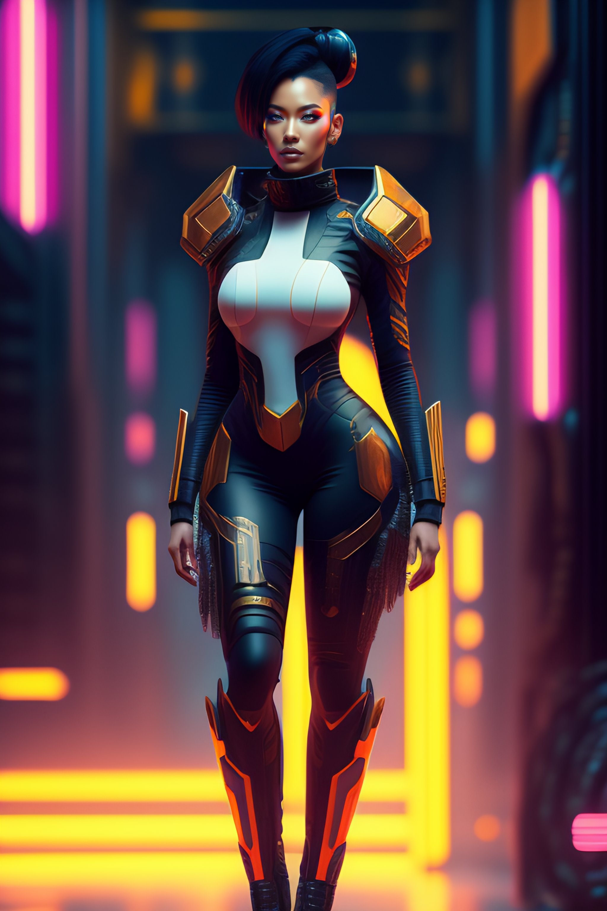 Lexica - Full body. Cuberpunk. retro futurism. Mech Punk clothes with ...