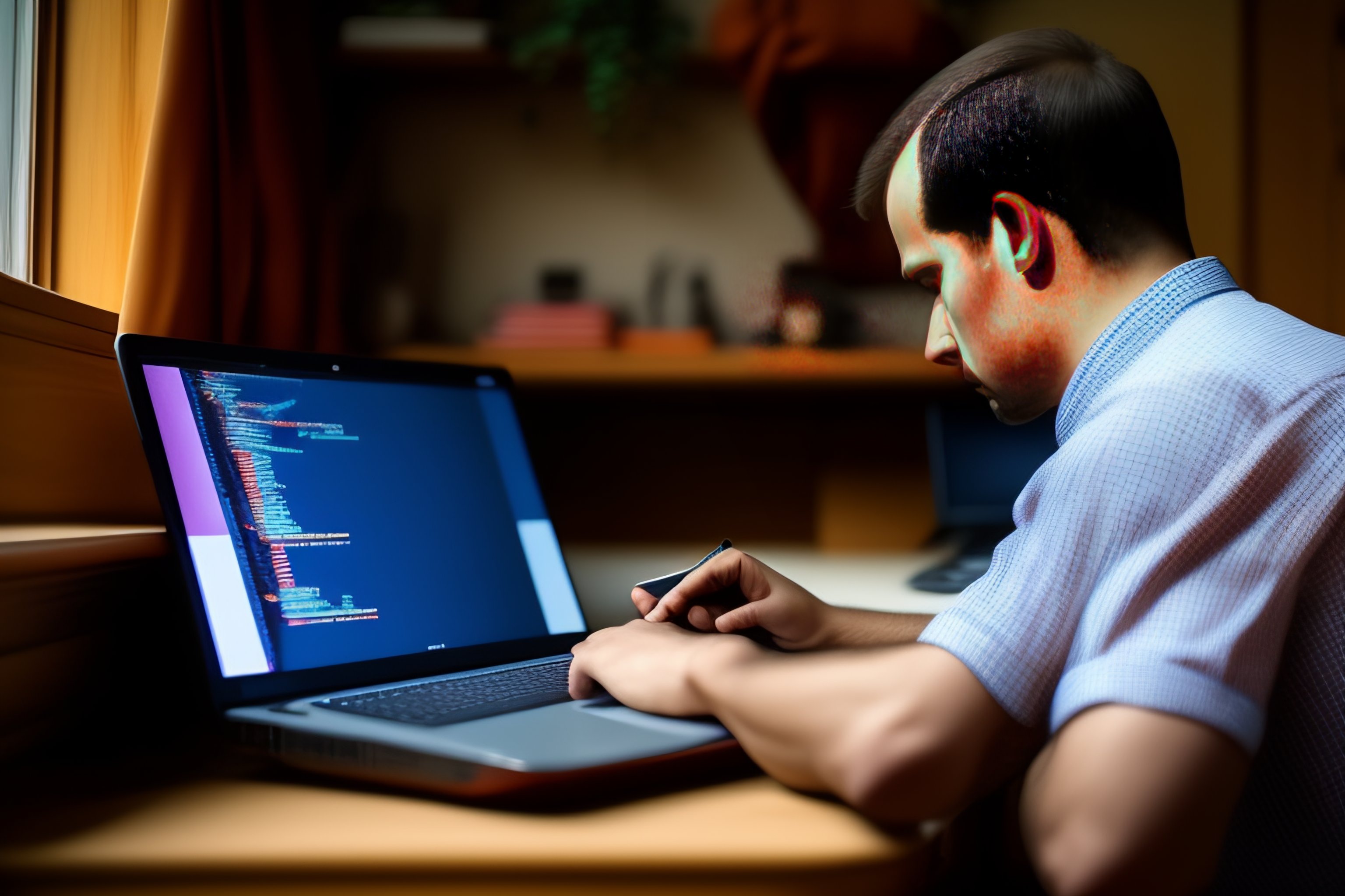 Lexica - Programmer from belarus in Vyshyvanka is working on his laptop