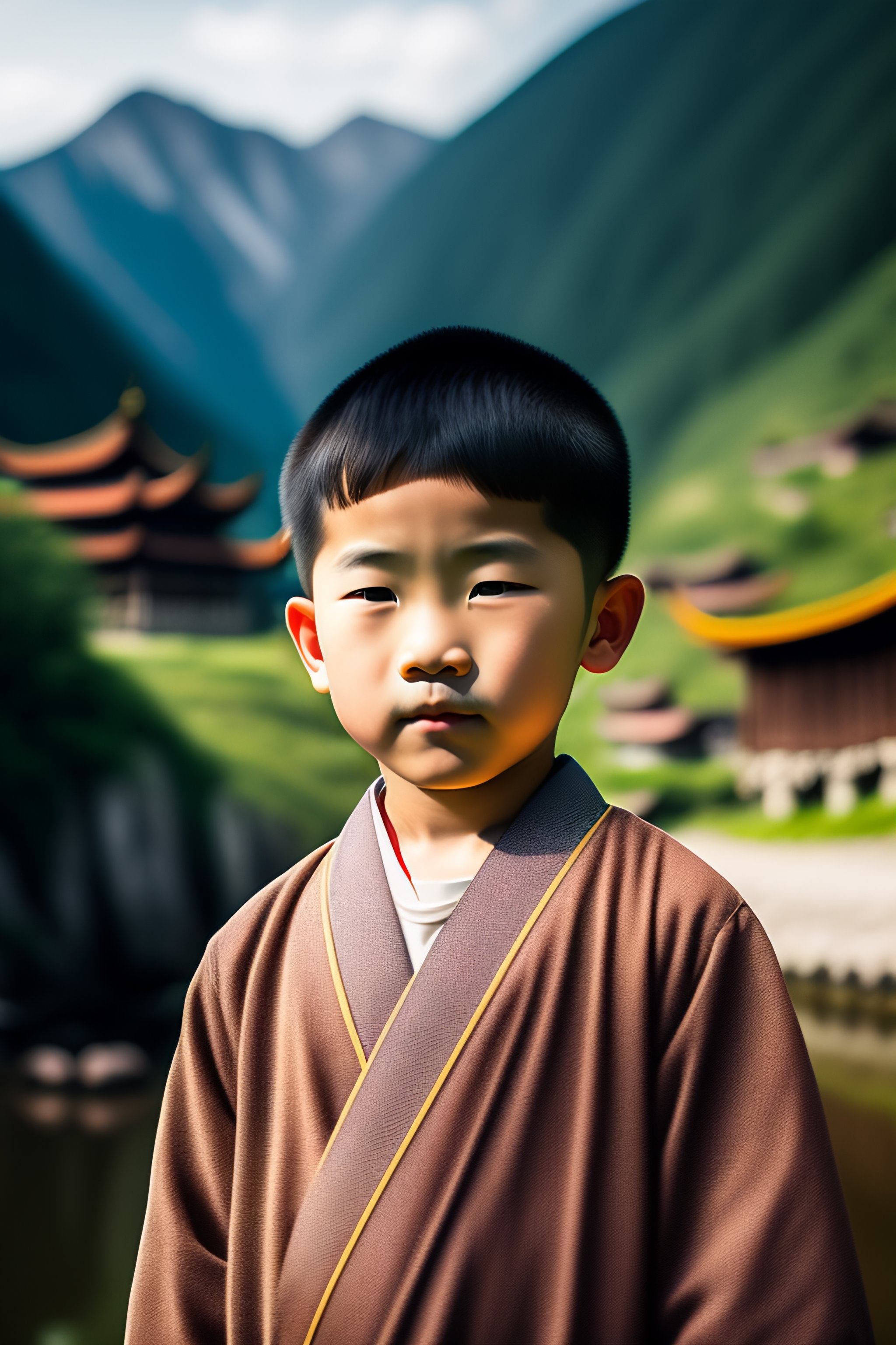 Lexica - Portrait of a young zen boy in a Chinese village nested in the ...