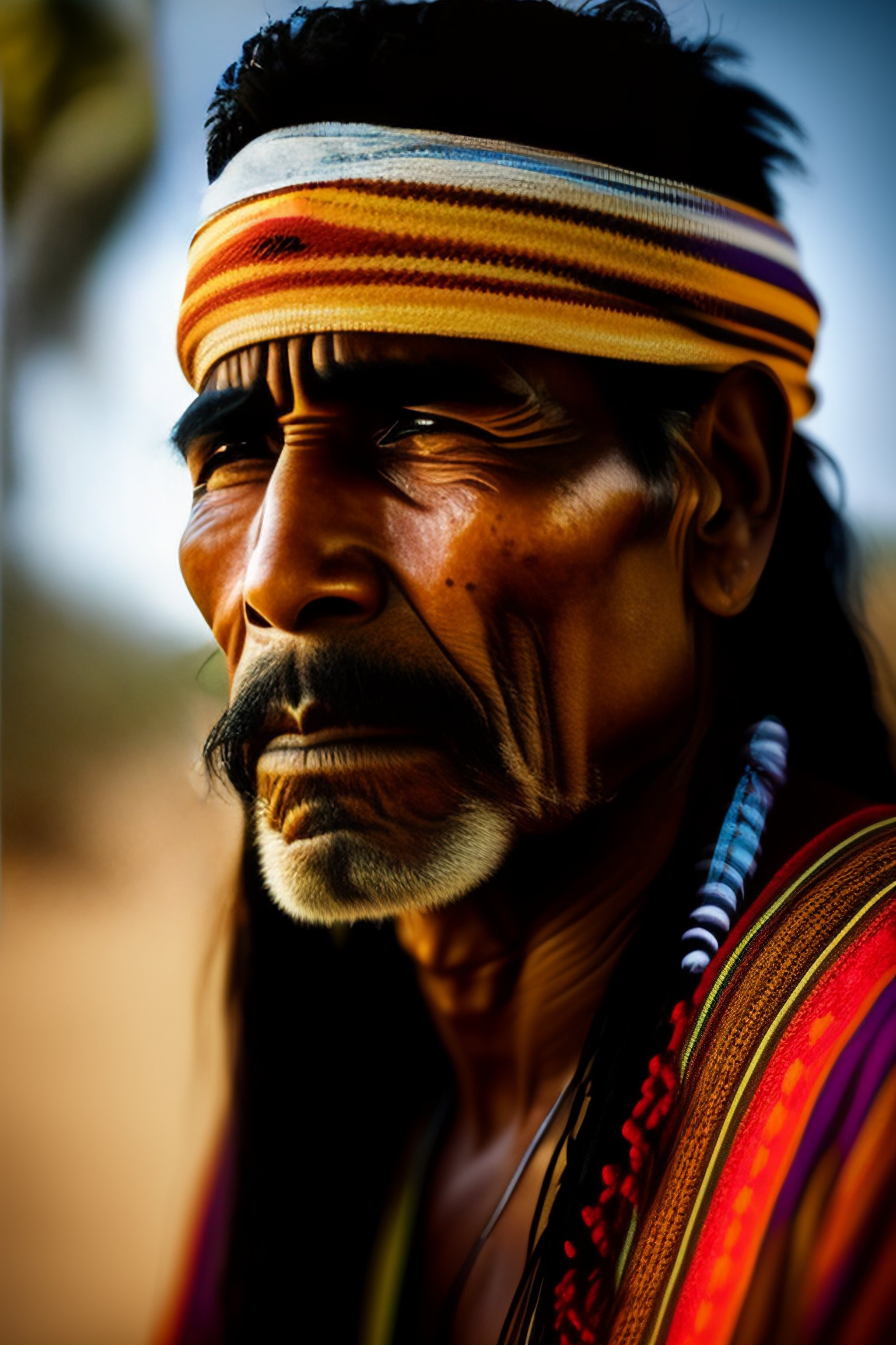 Lexica - Portrait of tribal colombian, brazilian man crying