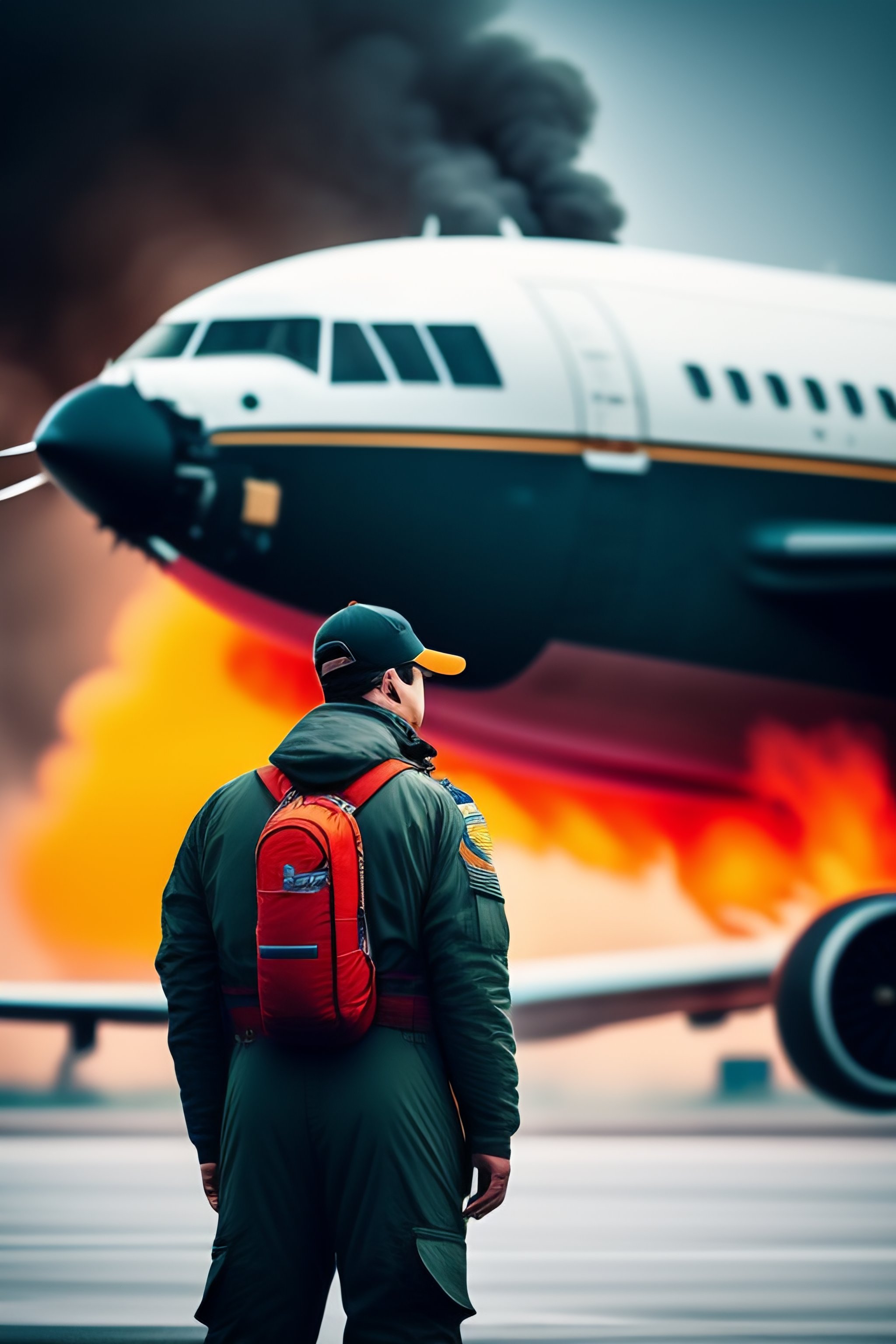 Lexica - Pilot with burning plane in the background