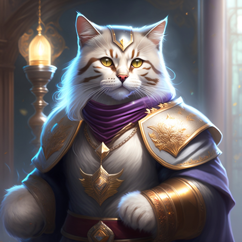 Lexica - Fantasy character art, cat, magus, silver, waterdeep background