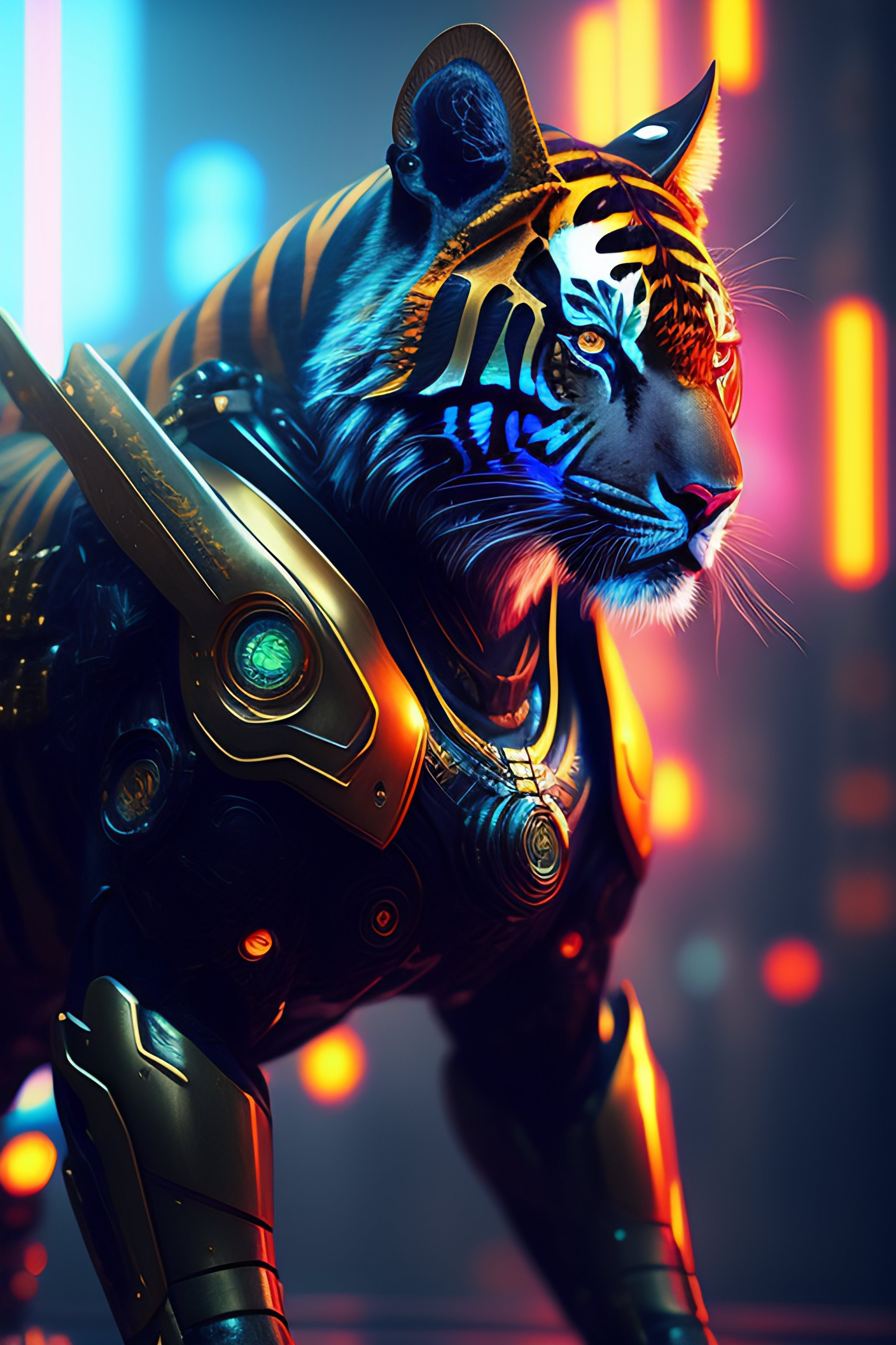 Lexica - Cyberpunk tiger like robot cyborg android with a crown ...
