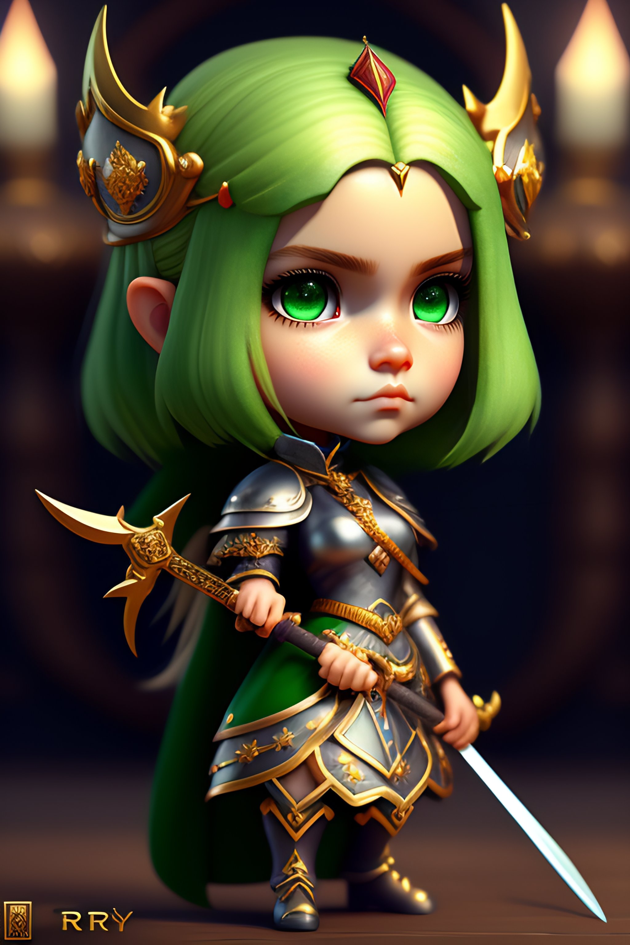 Lexica - Cute small Cute chibi blonde, Green eyes, woman With a crown ...