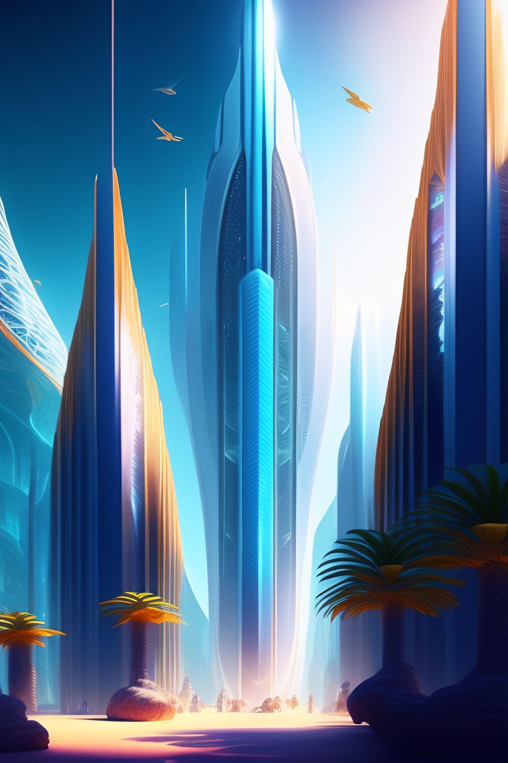 Lexica - Mystical ethereal tropical atlantis city futuristic buildings