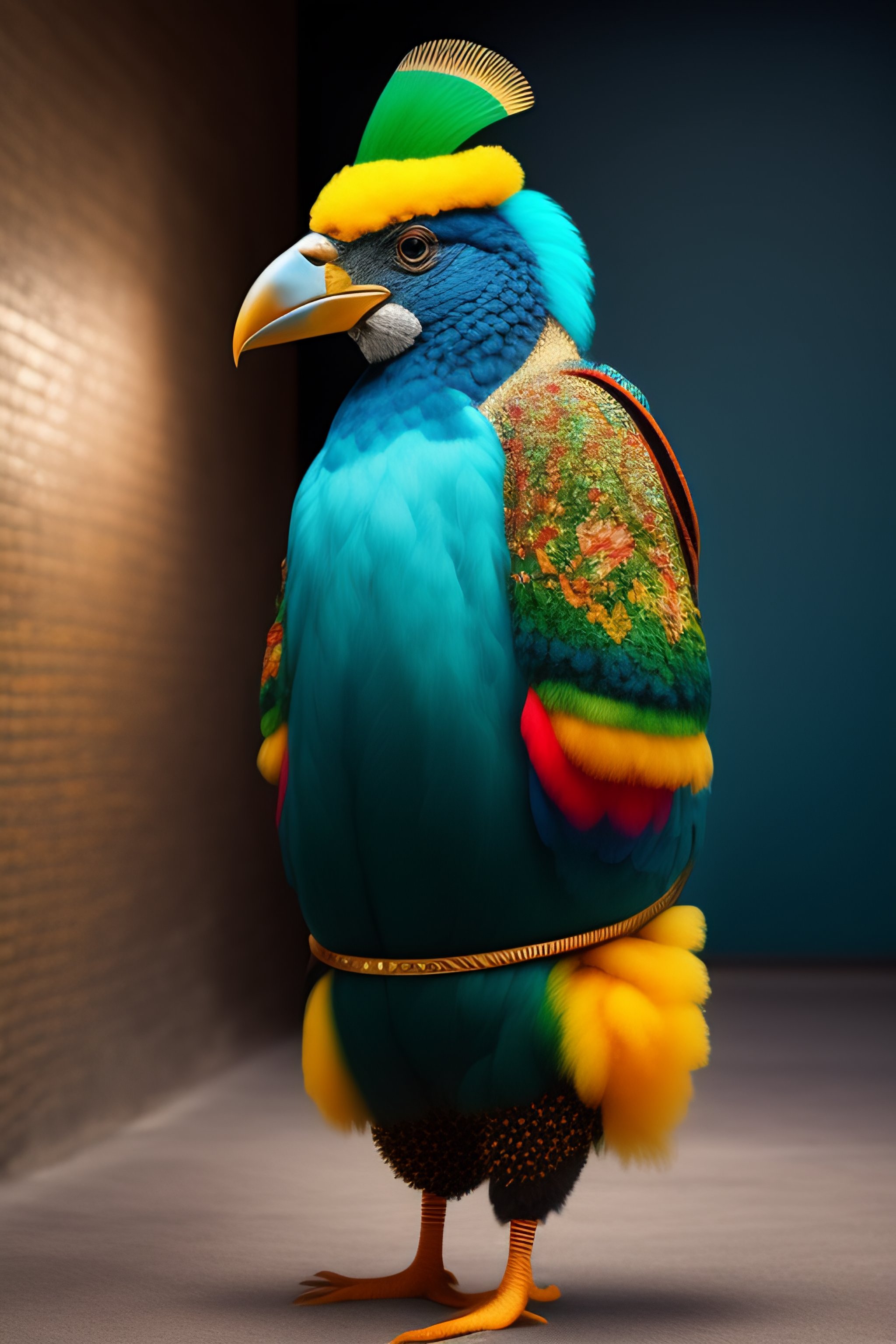 Lexica - A human-sized bird, dressed like flava flave, seen from the ...