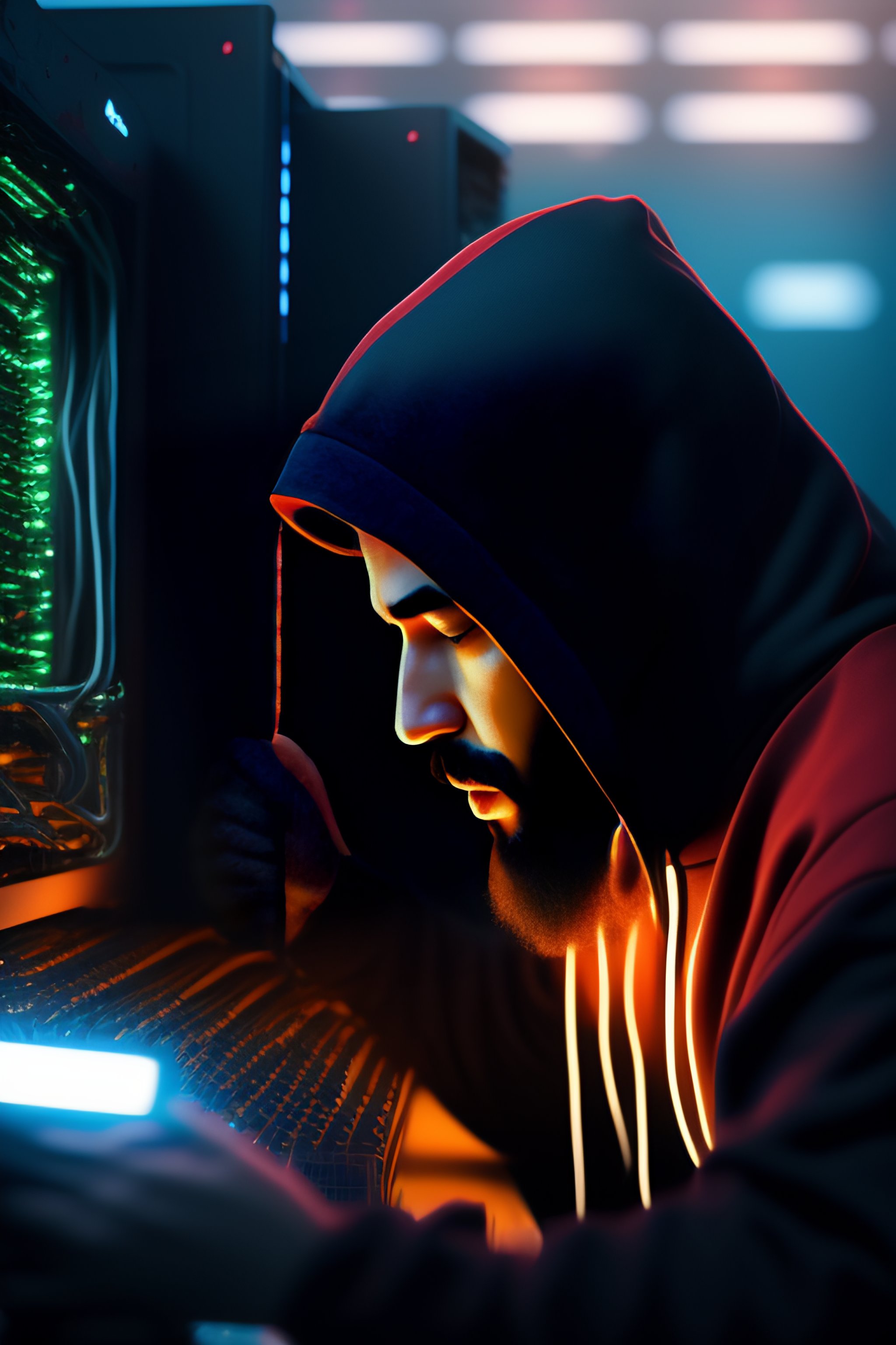 Lexica - A bald bearded tech support guy wearing a black adidas hoody ...