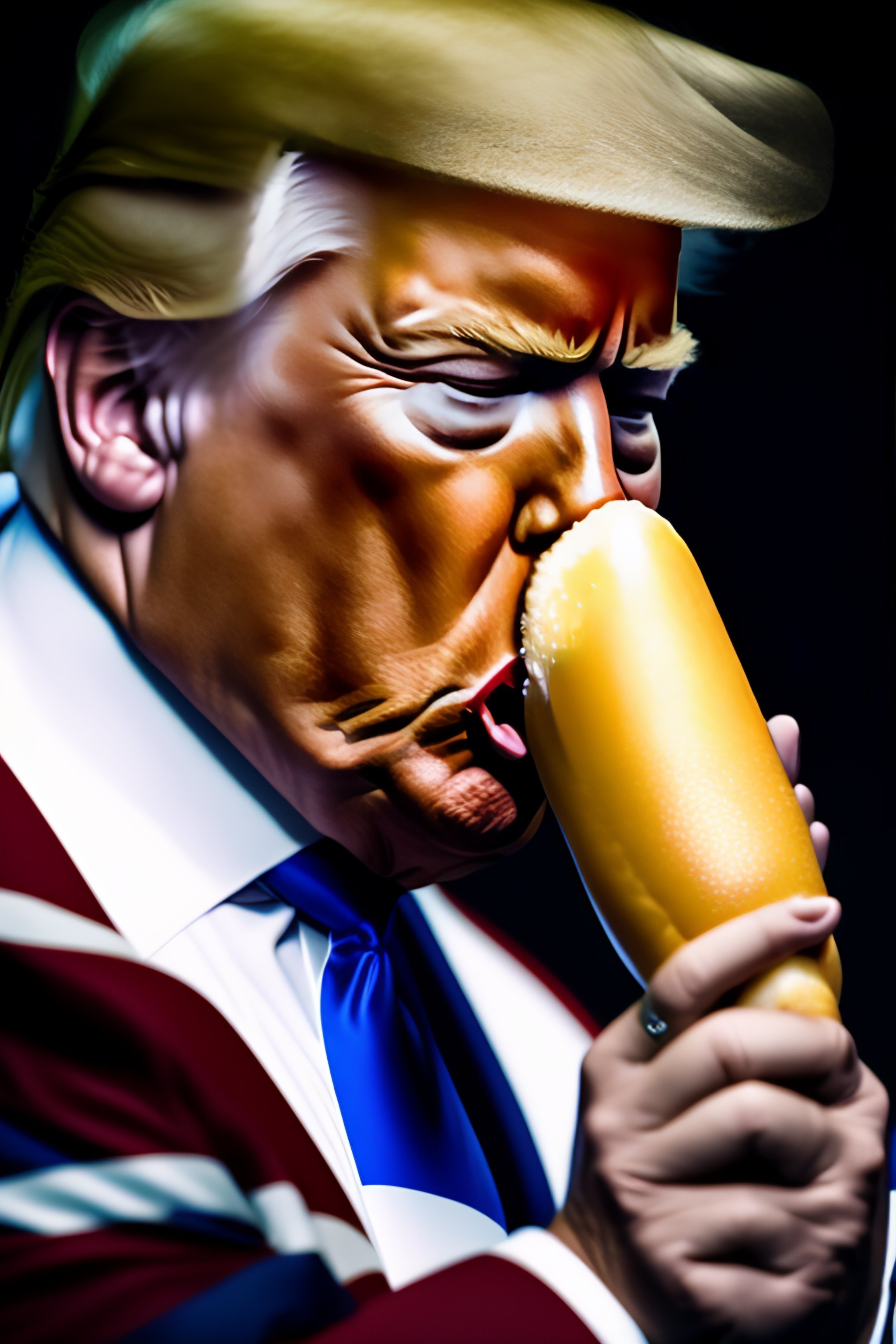 Lexica - Photograph of Donald Trump eating a hot dog, Melania is mad,