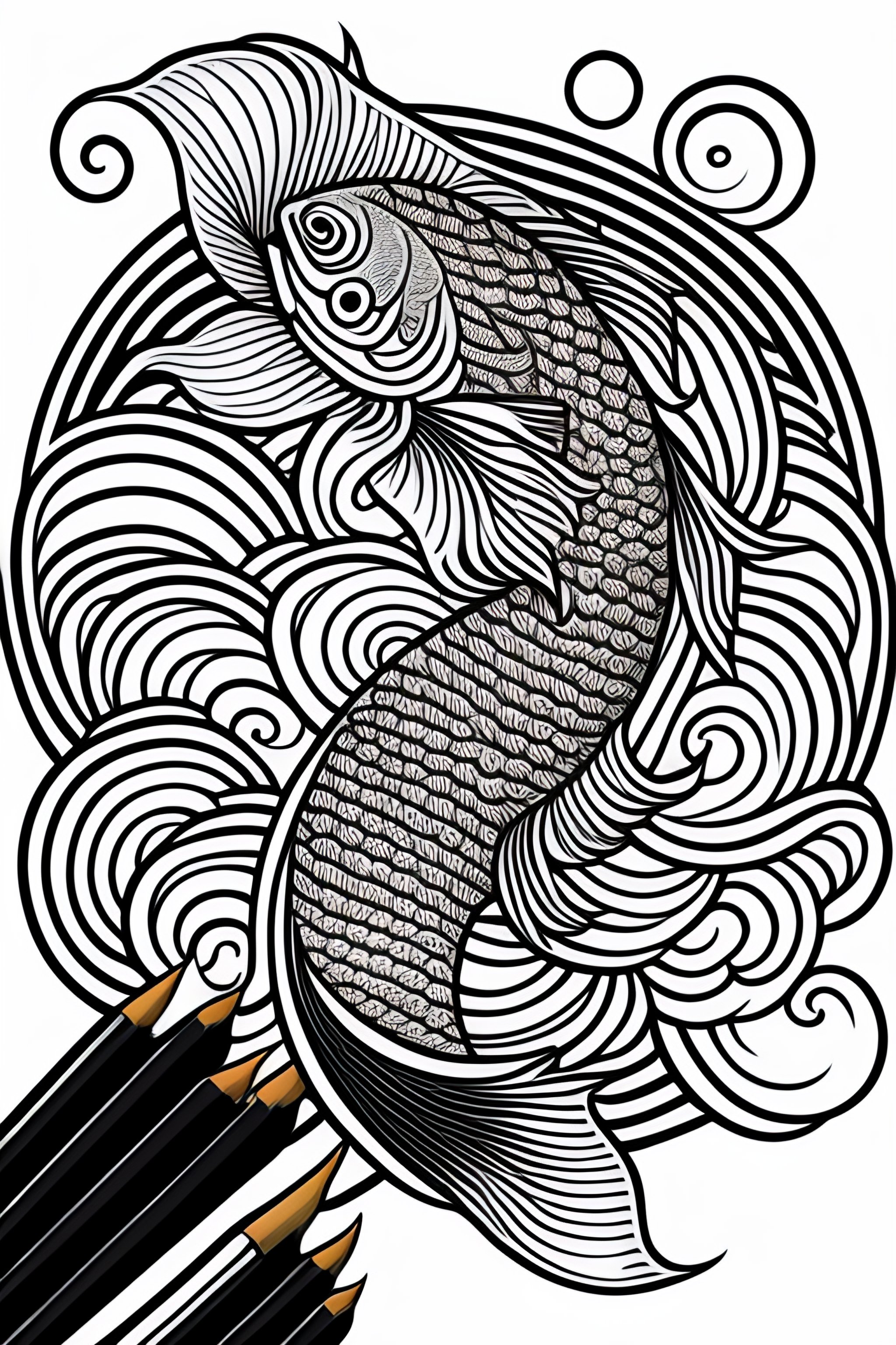 Lexica - A koi carp, irezumi, Japan, japanese style, drawing, line work ...