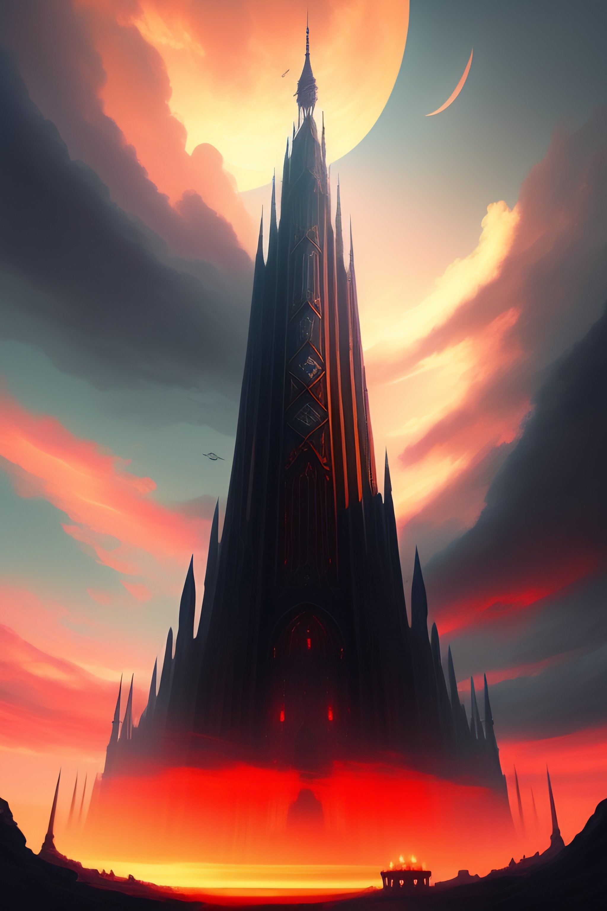 Lexica - Giant tower that goes from the ground to the sky in the gothic ...