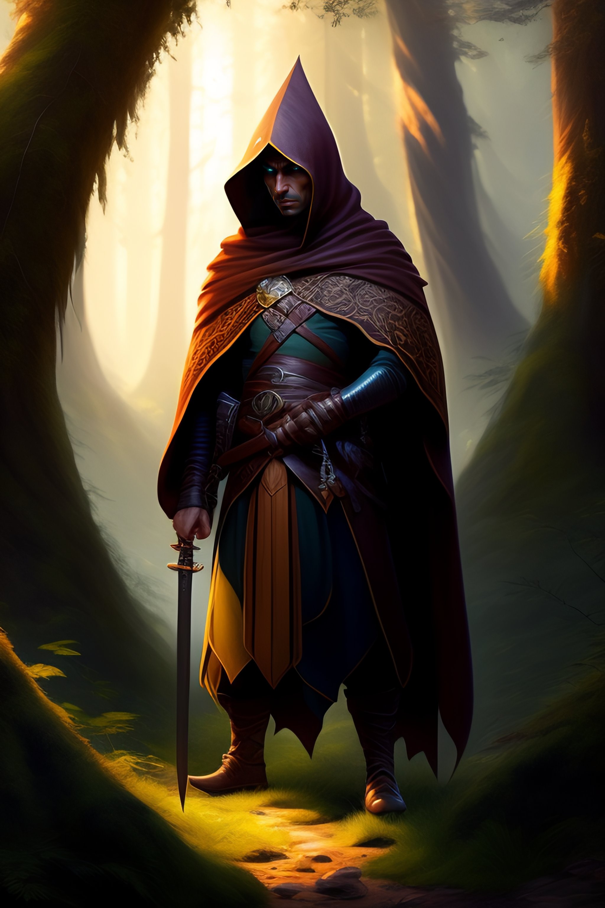 Lexica - Goblin holding sword wearing a brown cloak in a forest, unreal ...