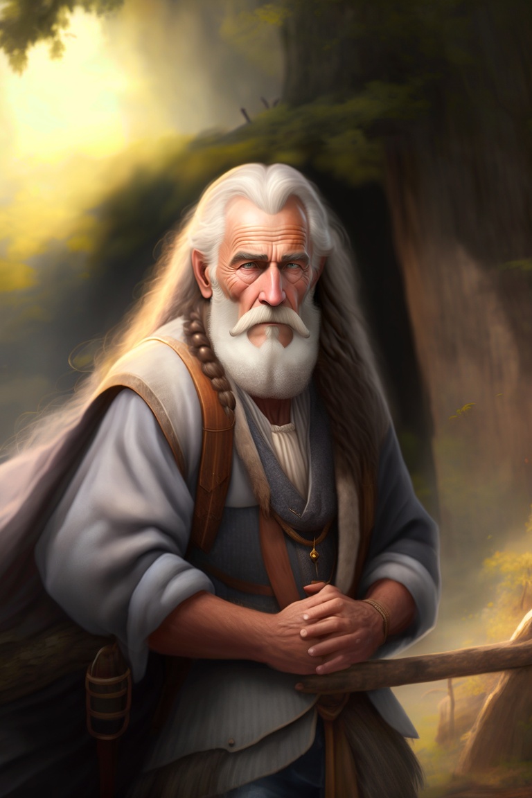 Lexica - Old man, tall and strong, long hair, gray beard, old and torn ...