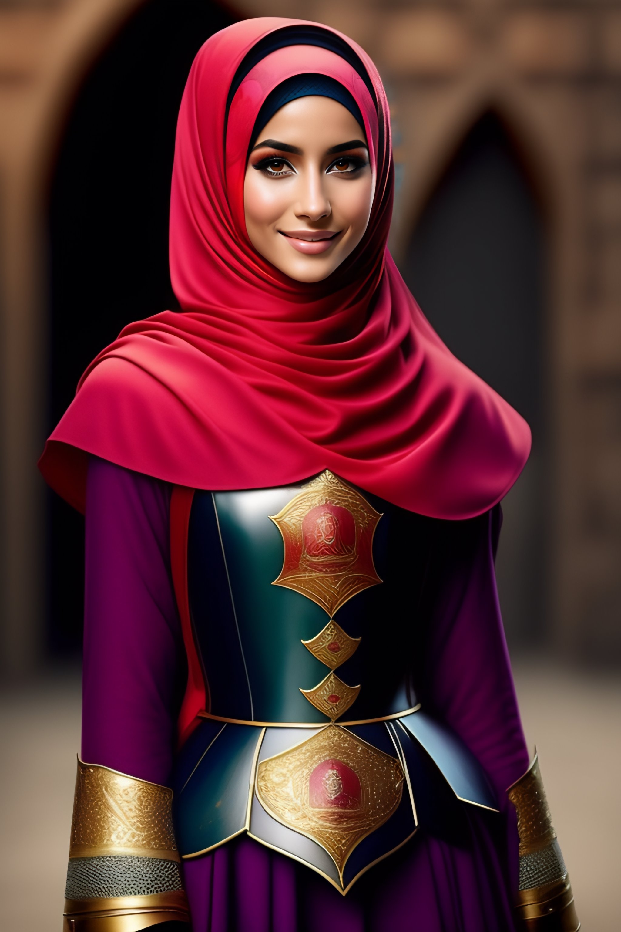 Lexica - Cute hijab girl wearing medieval royal guard armor