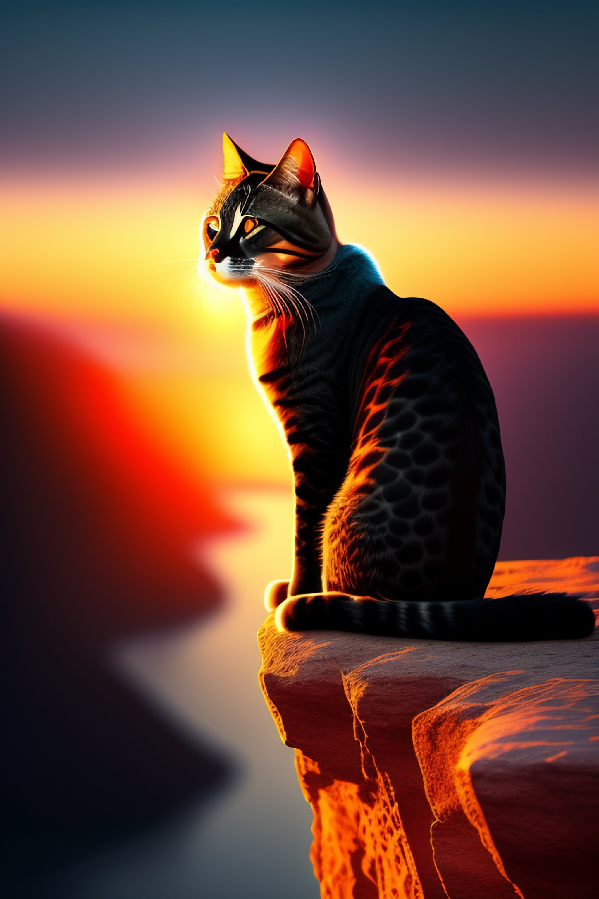 Lexica - Cat sitting on the edge of a cliff on a sunset