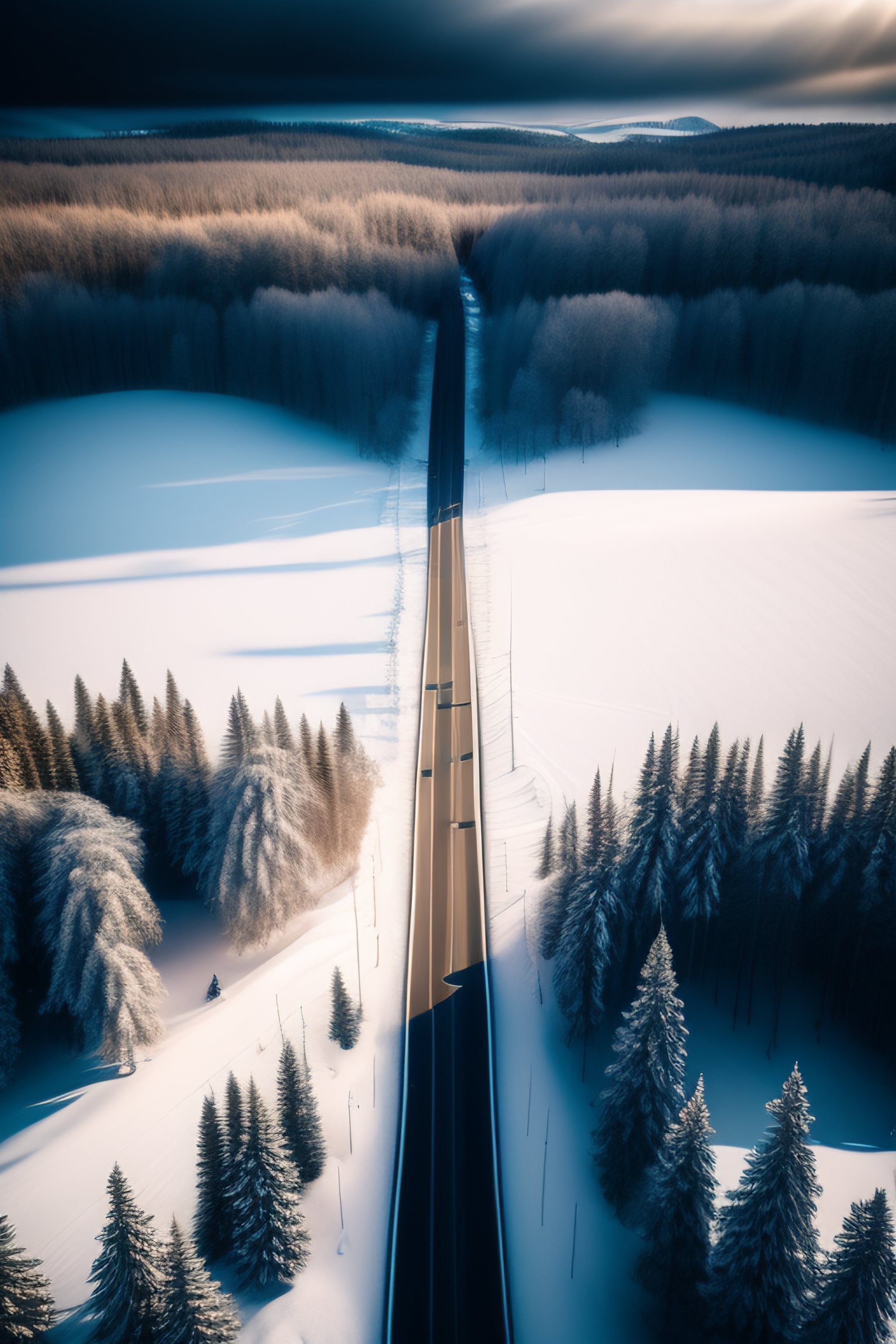 Lexica - Wavy road through a snowy forest. It snows, it's December ...