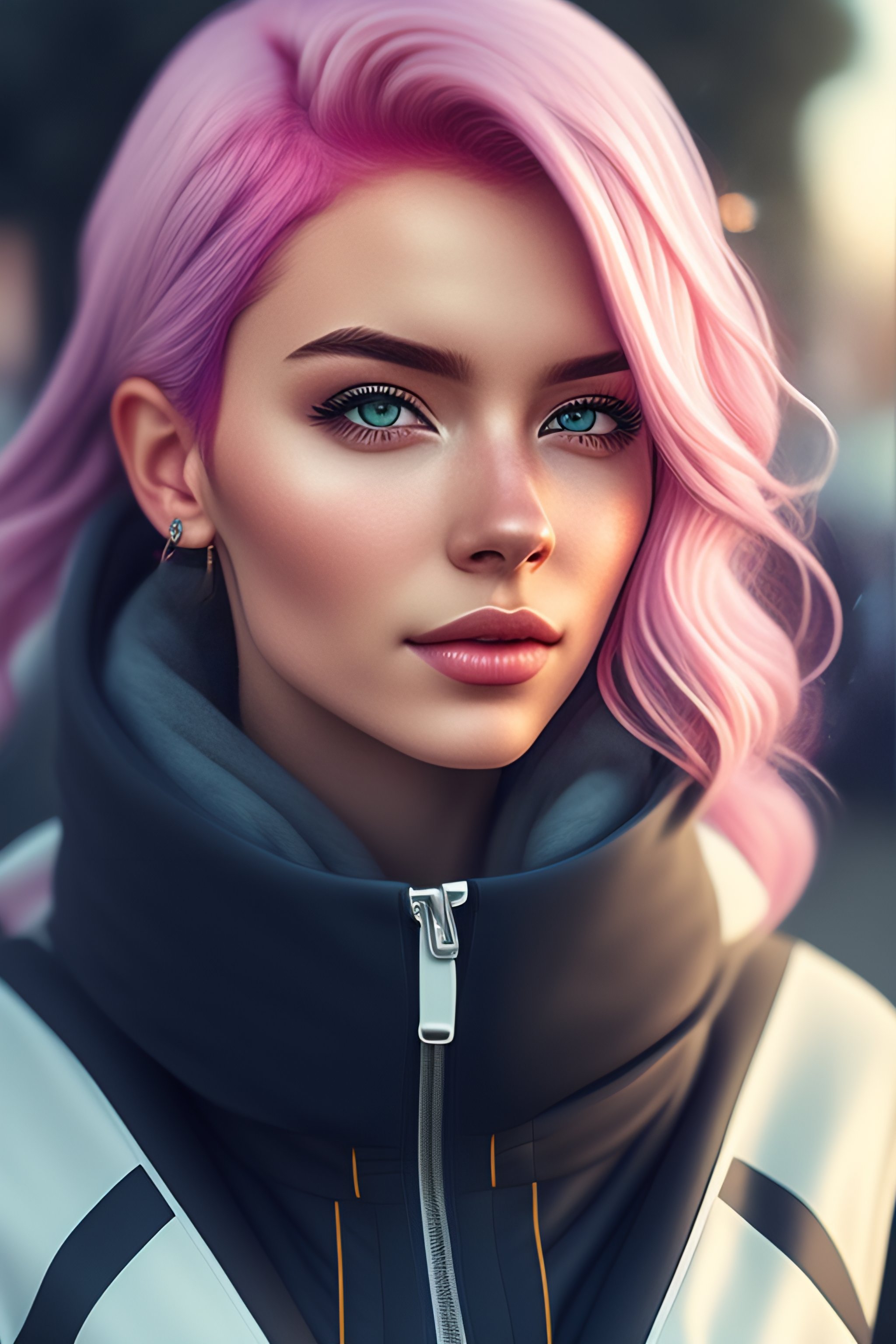 Lexica - Portrait of a girl with pink hair and gray eyes, cinematic ...