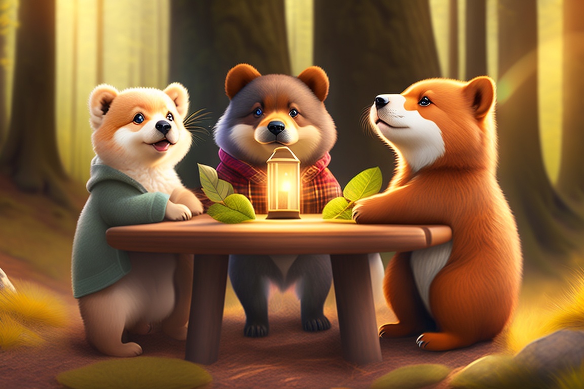 Lexica - In the forest Benny and bear and Chloe and squirrel sitting ...