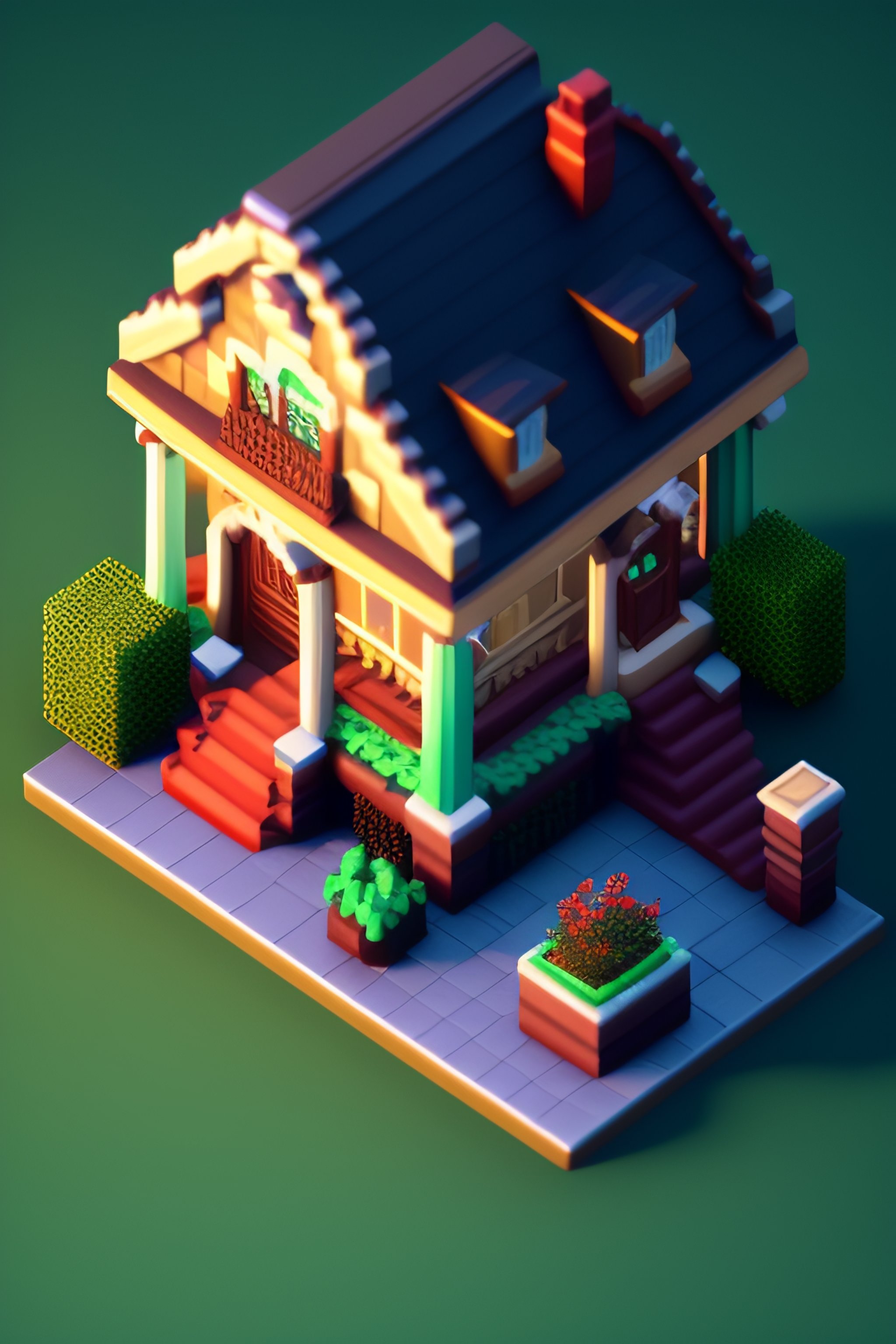 Lexica - Detailed isometric mansion, pixel art, unreal engine voxel render