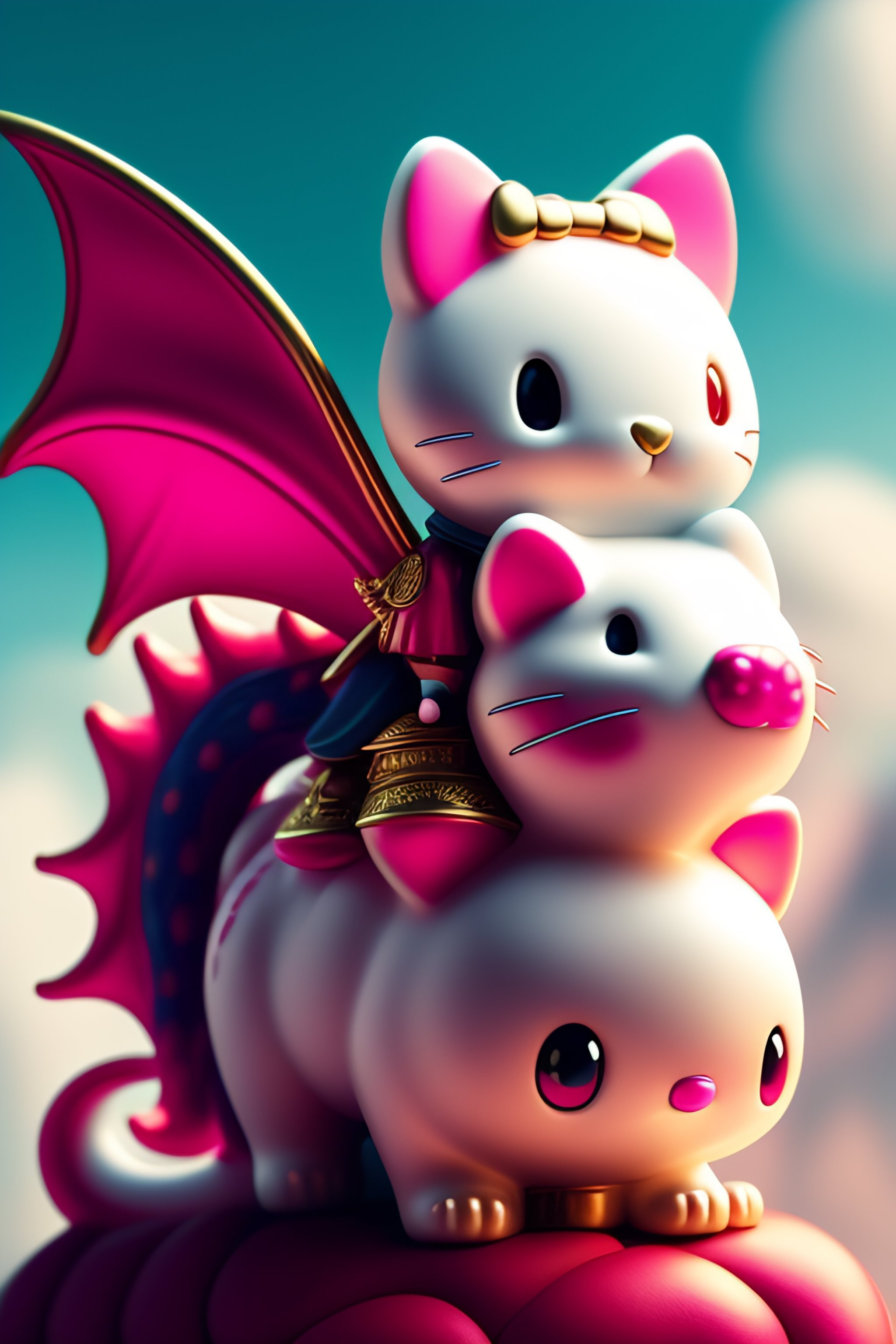 Lexica - Hello kitty riding a dragon