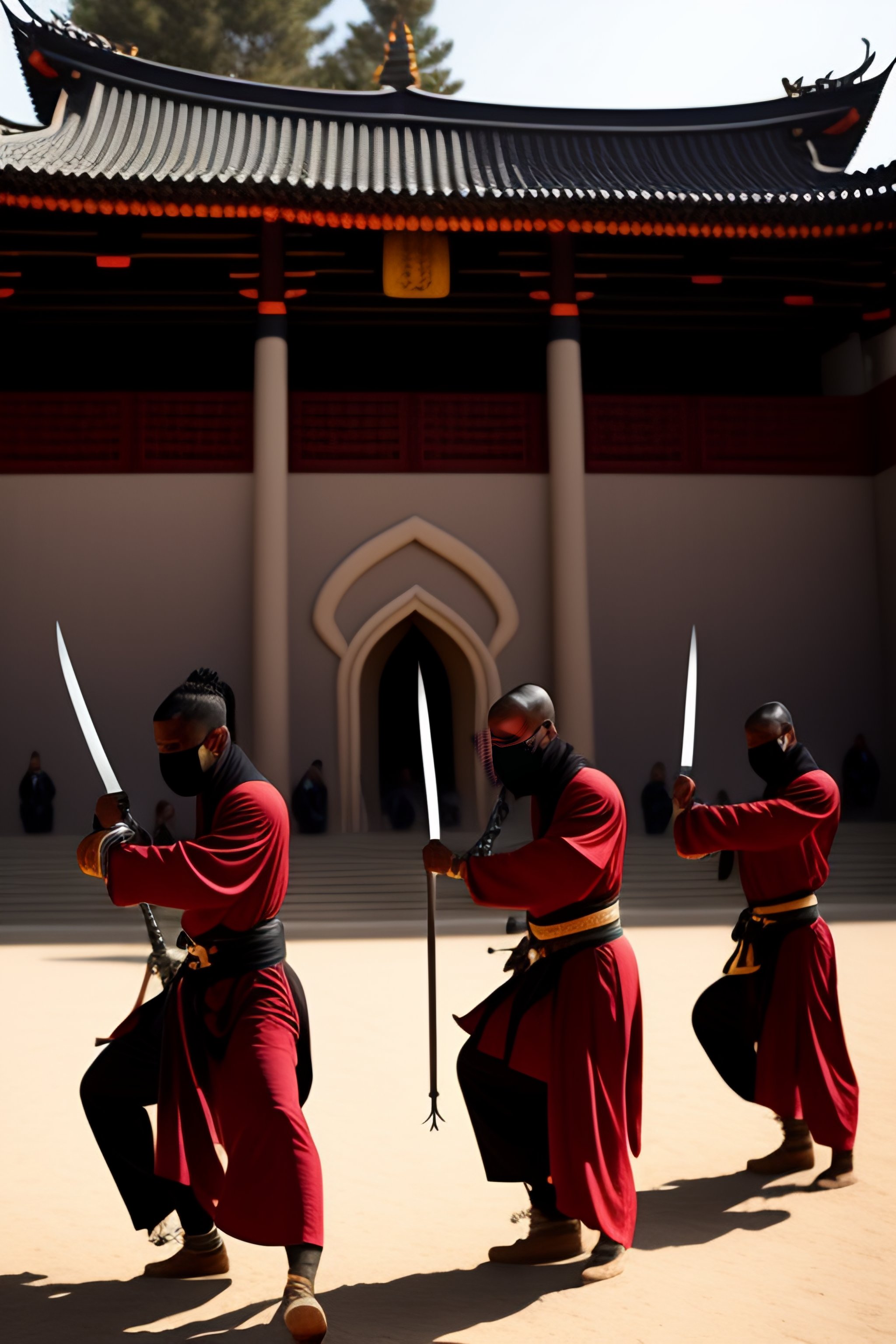Lexica - Seven black Ninja Assassins training themselves with swords in ...