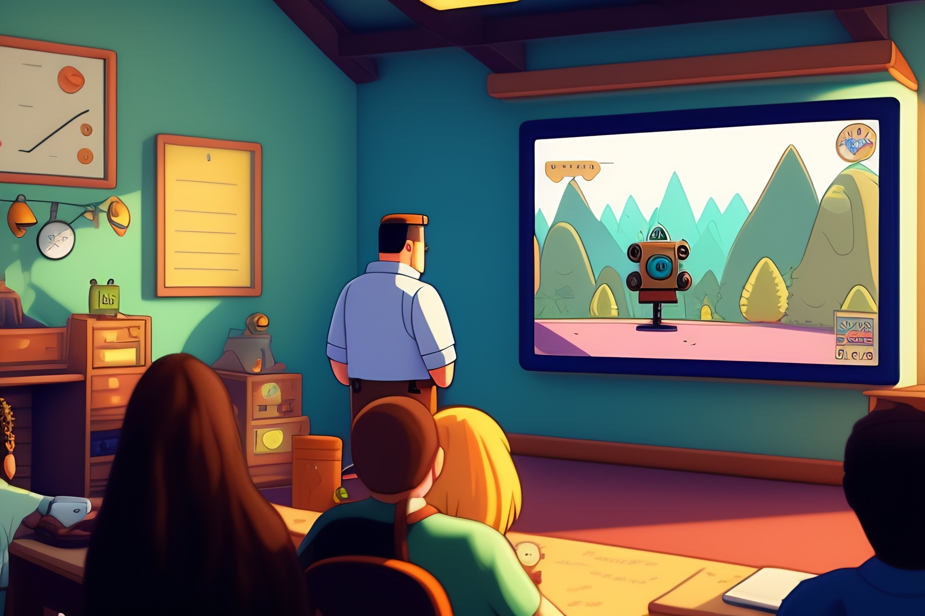 Lexica - Cartoonish adventure time style detailed teacher talking with ...