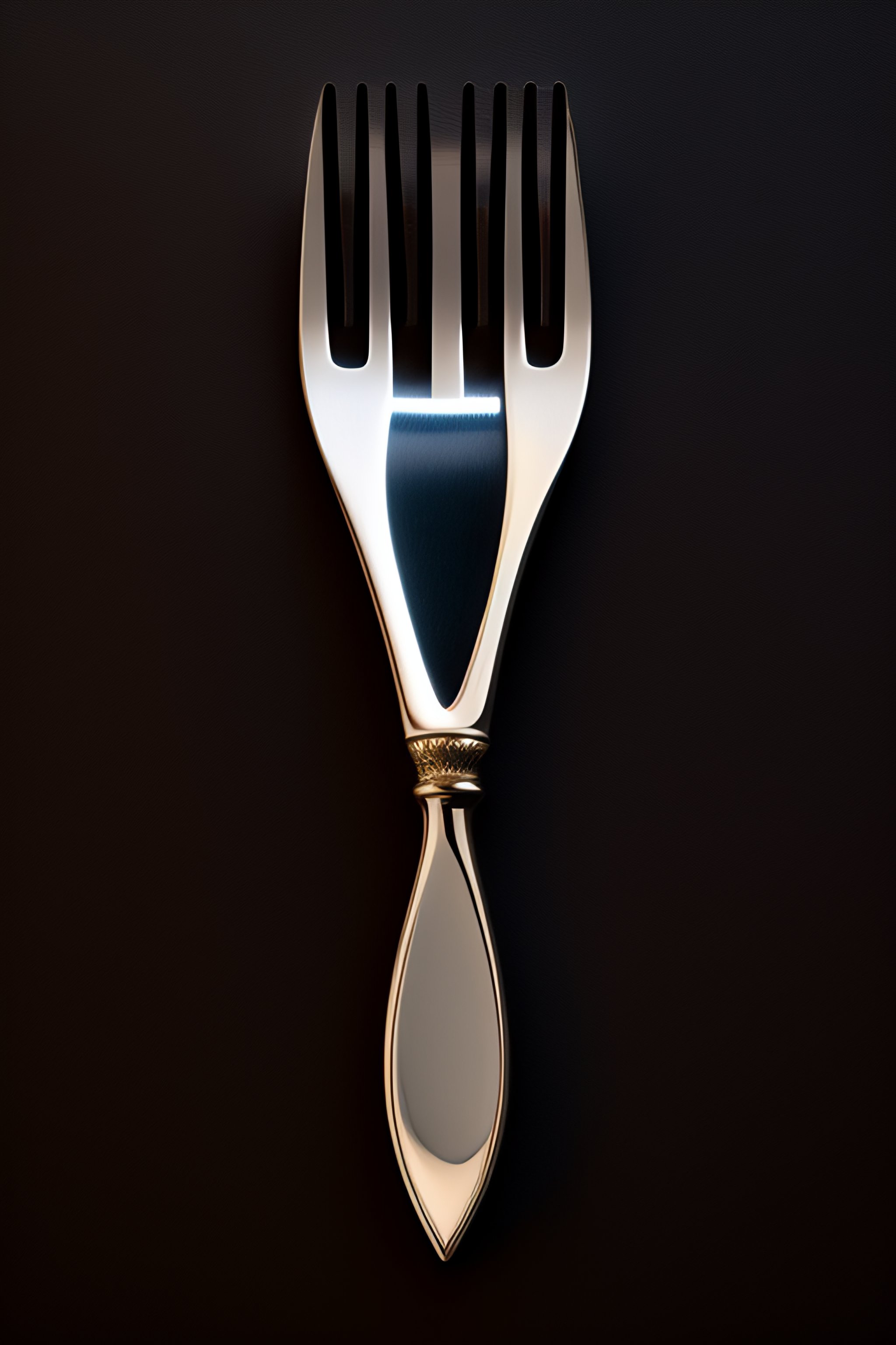 Lexica - Kink crown shaped metal fork, dark background