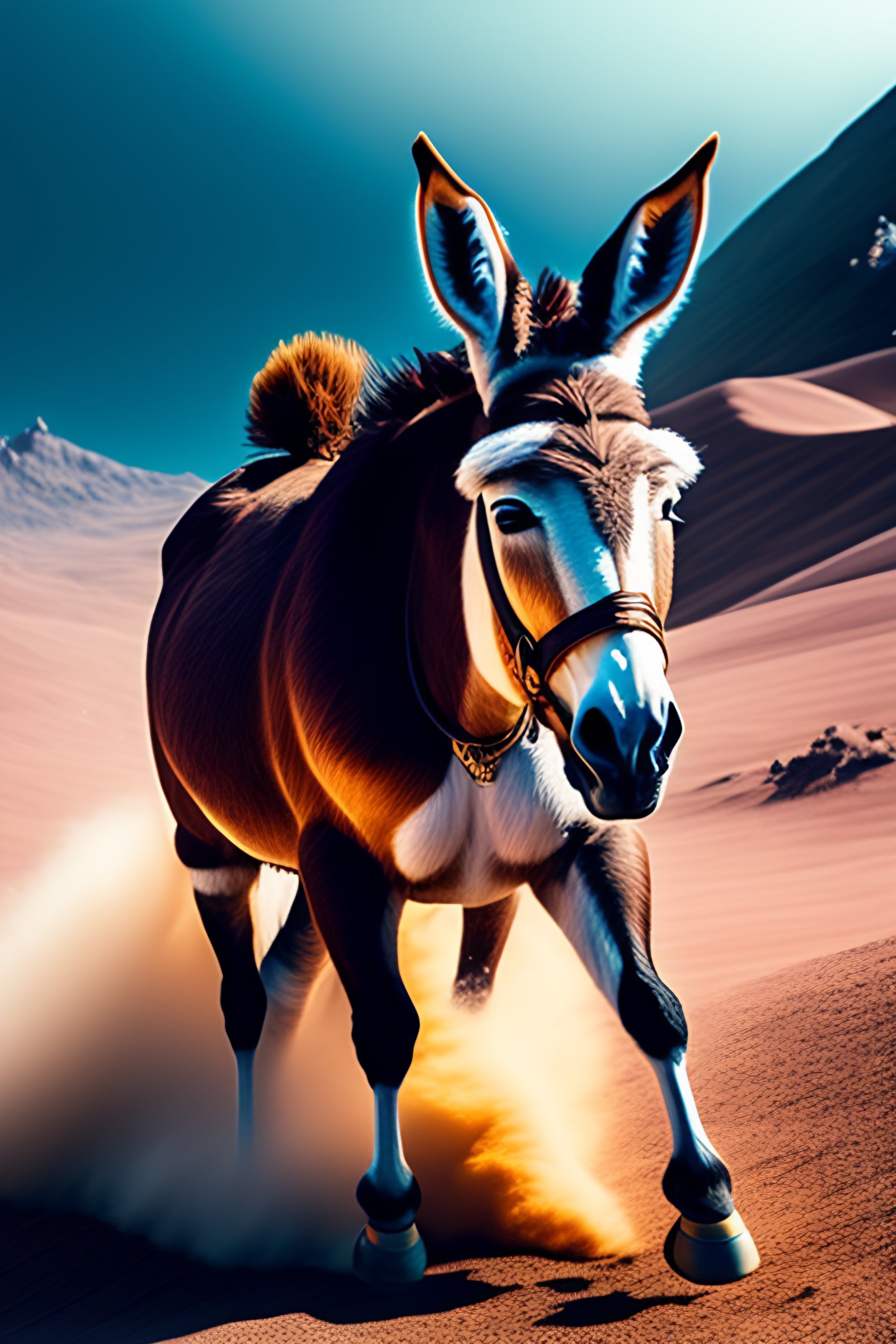 Lexica - Donkey super hero myrvel style landing on the moon