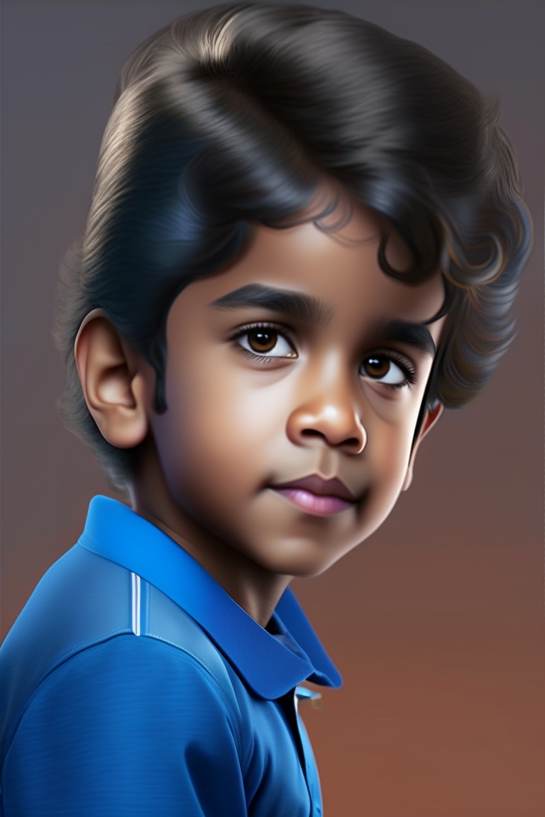 Lexica - A indian cute boy with curli hair, blue t-shirt, white background