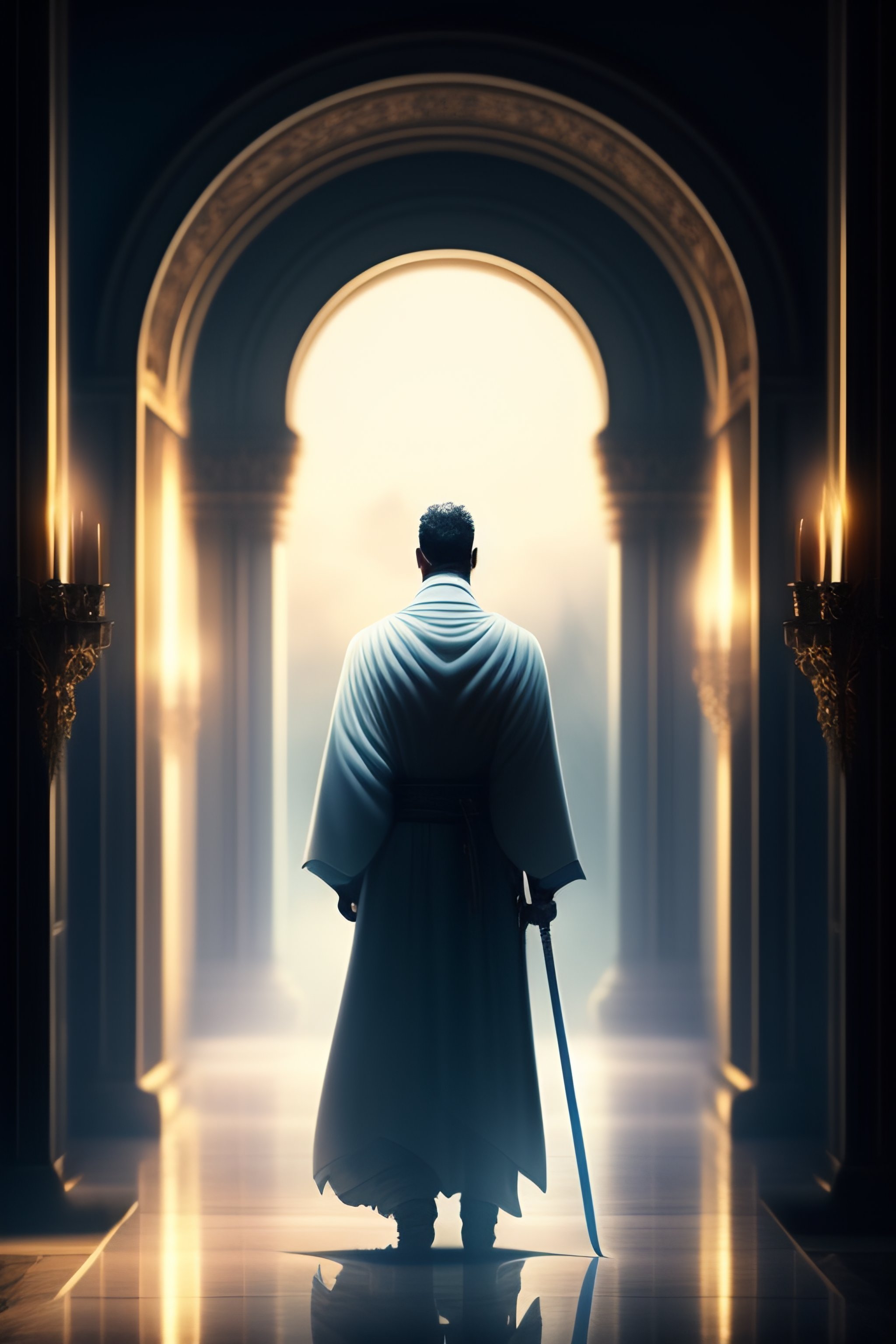 Lexica - , fantasy, a bold man standing alone with he's a head bowed ...