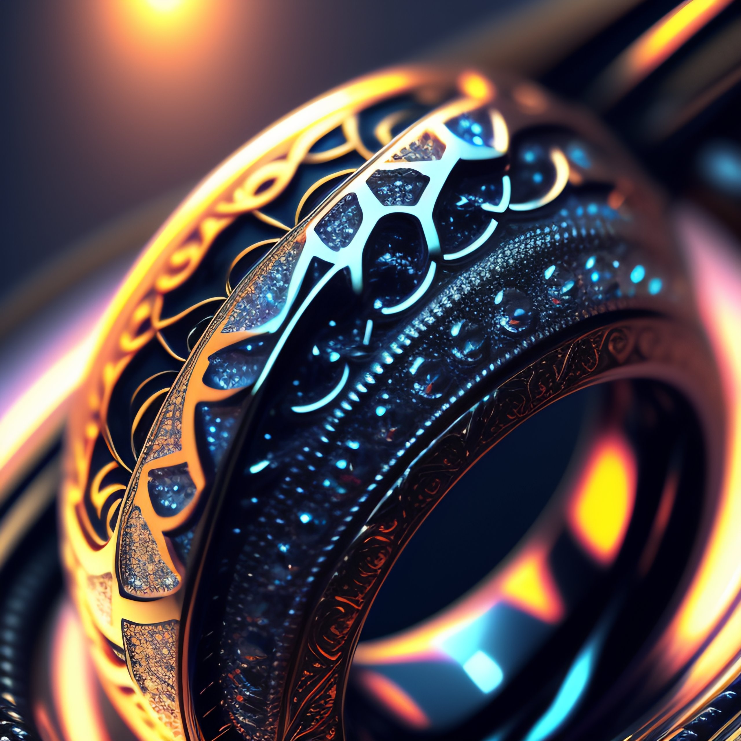 Lexica - Intricate design on cyberpunk man's ring, metallic silver ...