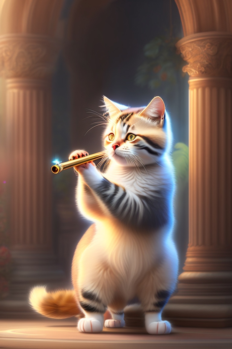 Lexica - Cat playing a flute, and around him animals dancing