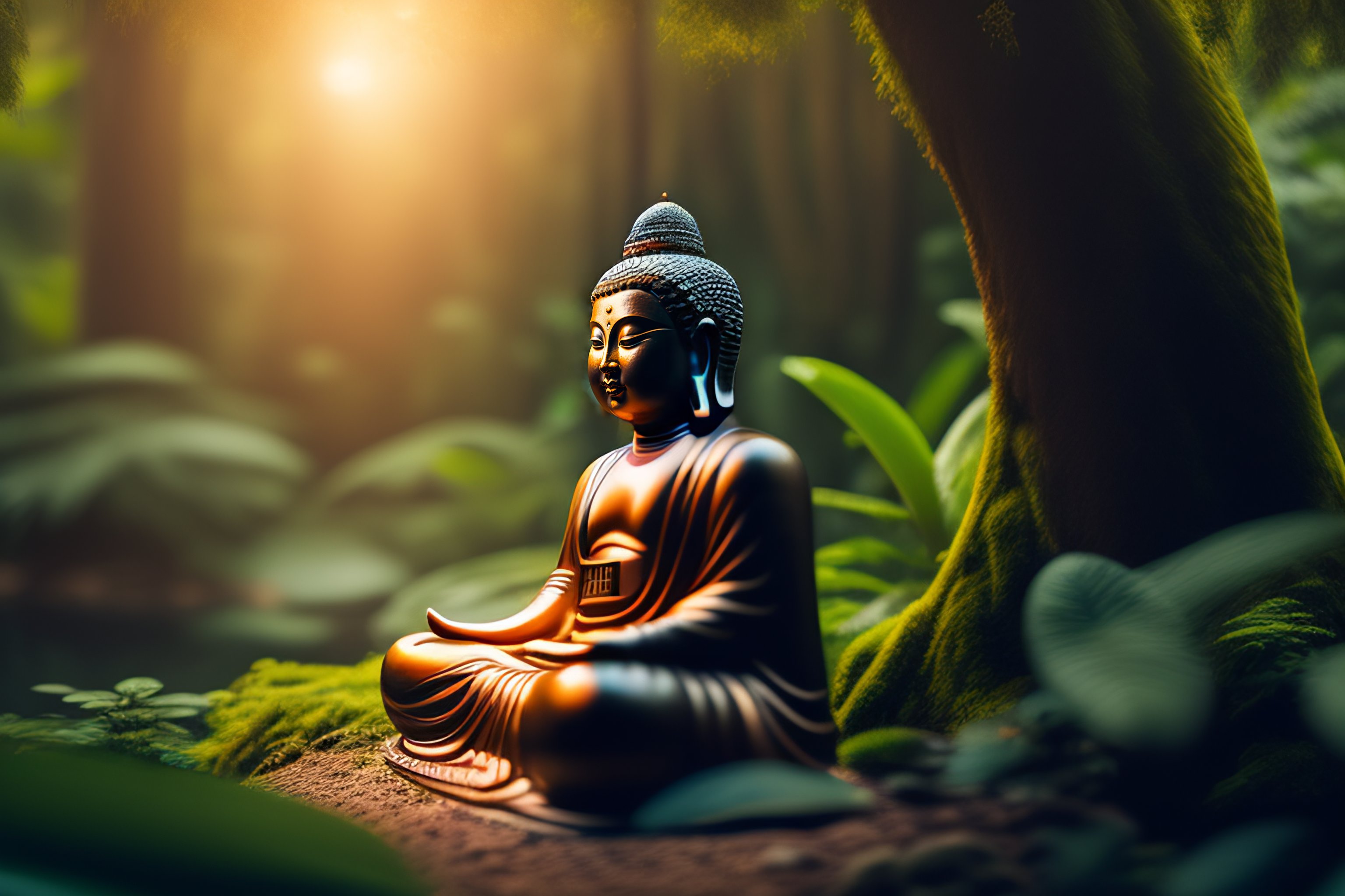 Lexica - Friendly human-like Buddha meditating in a tropical forest ...