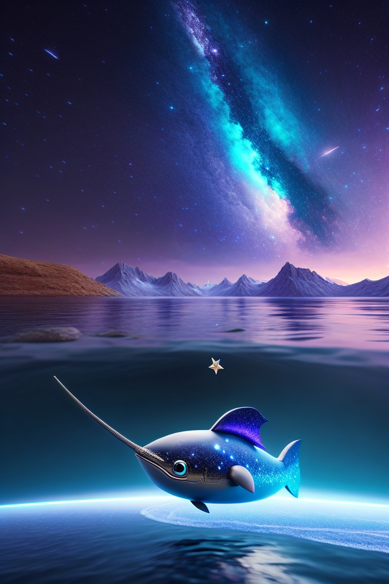 Lexica - Narwhal floating in space, there are many stars and nebulae ...