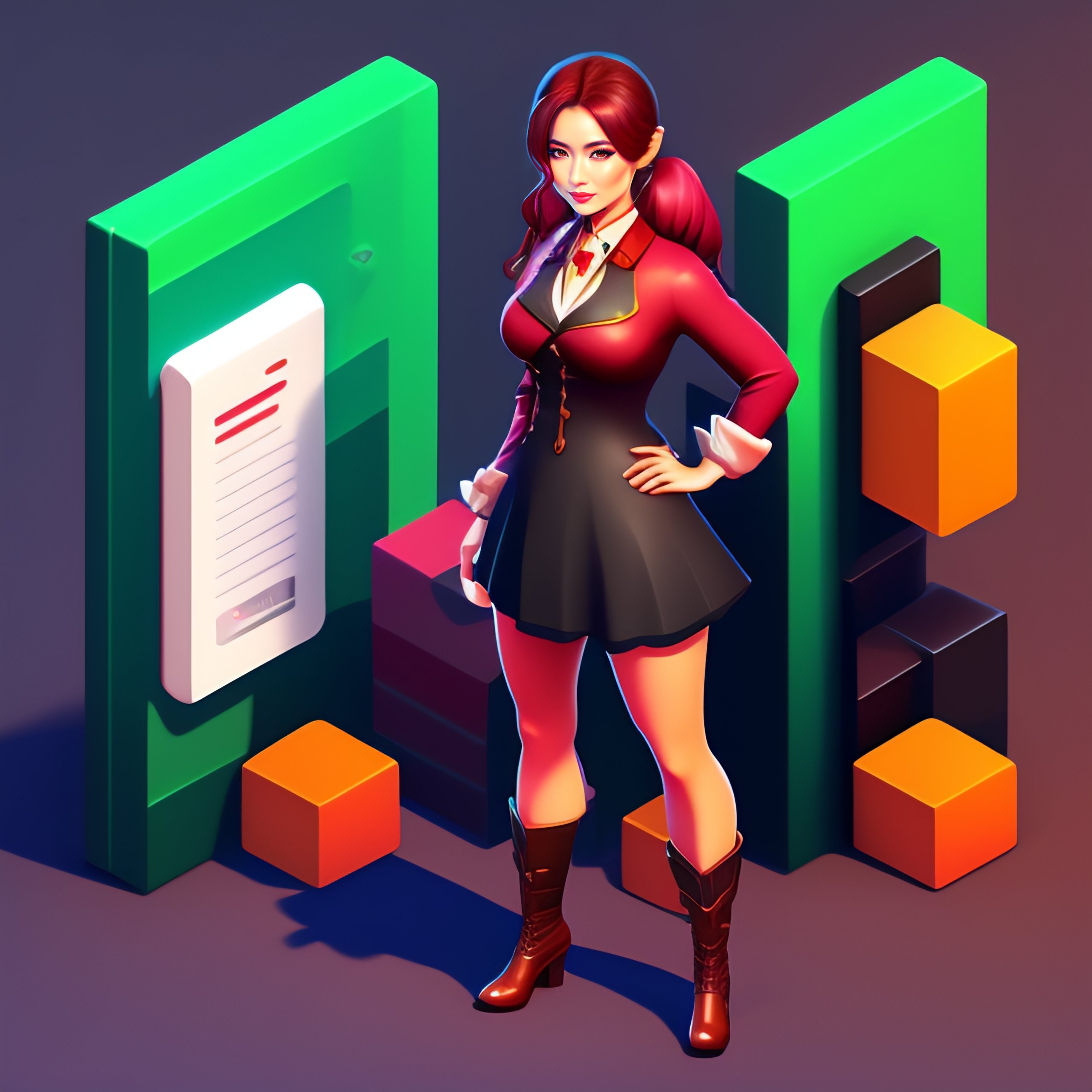 Lexica - Female blodmage personage pose isometric for game full body