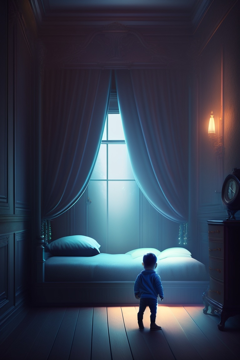 Lexica - Dark bedroom, scared child in bed, ominous monster lurking in ...