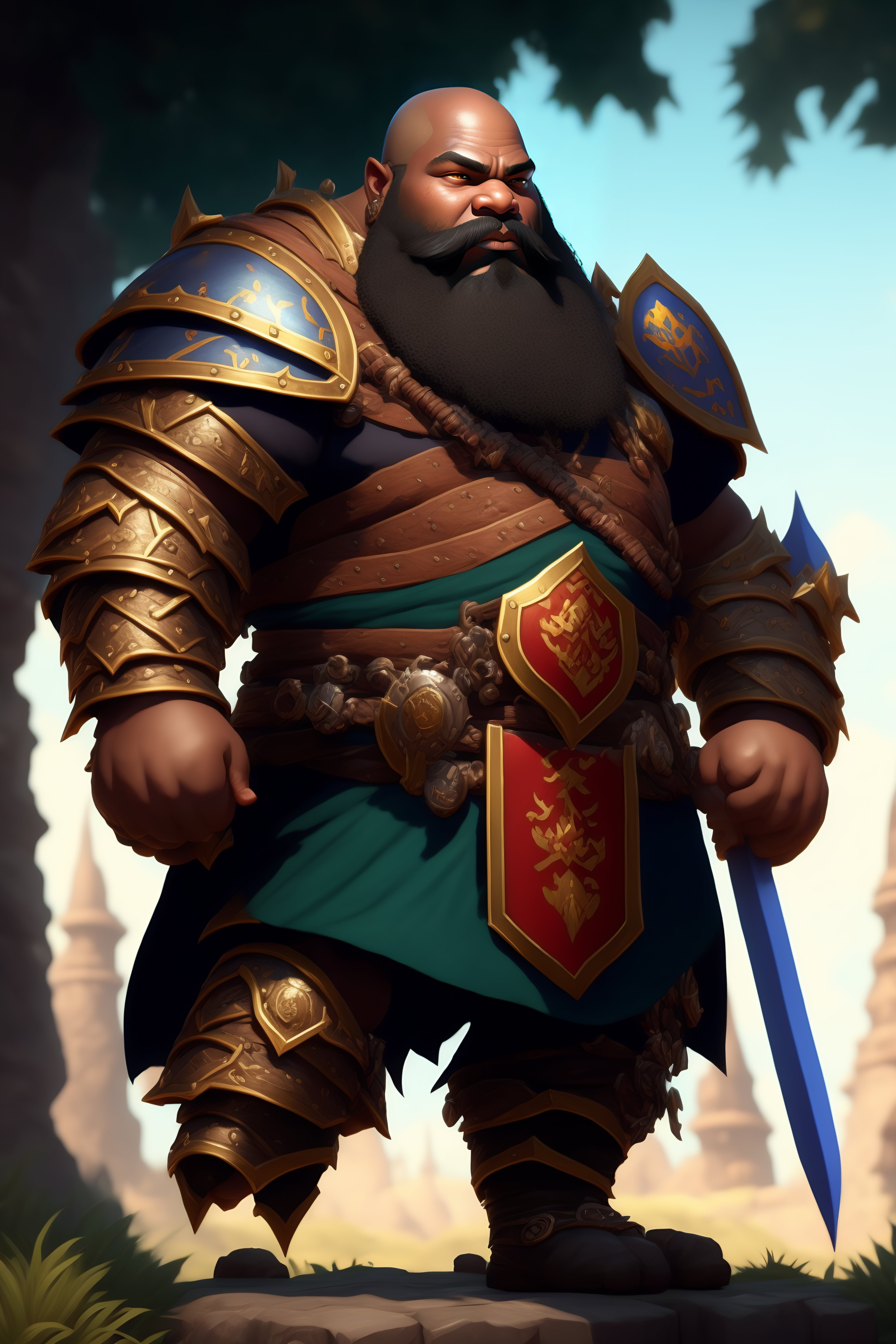Lexica - A warcraft dwarf with a thick beard in medieval armor, bald ...
